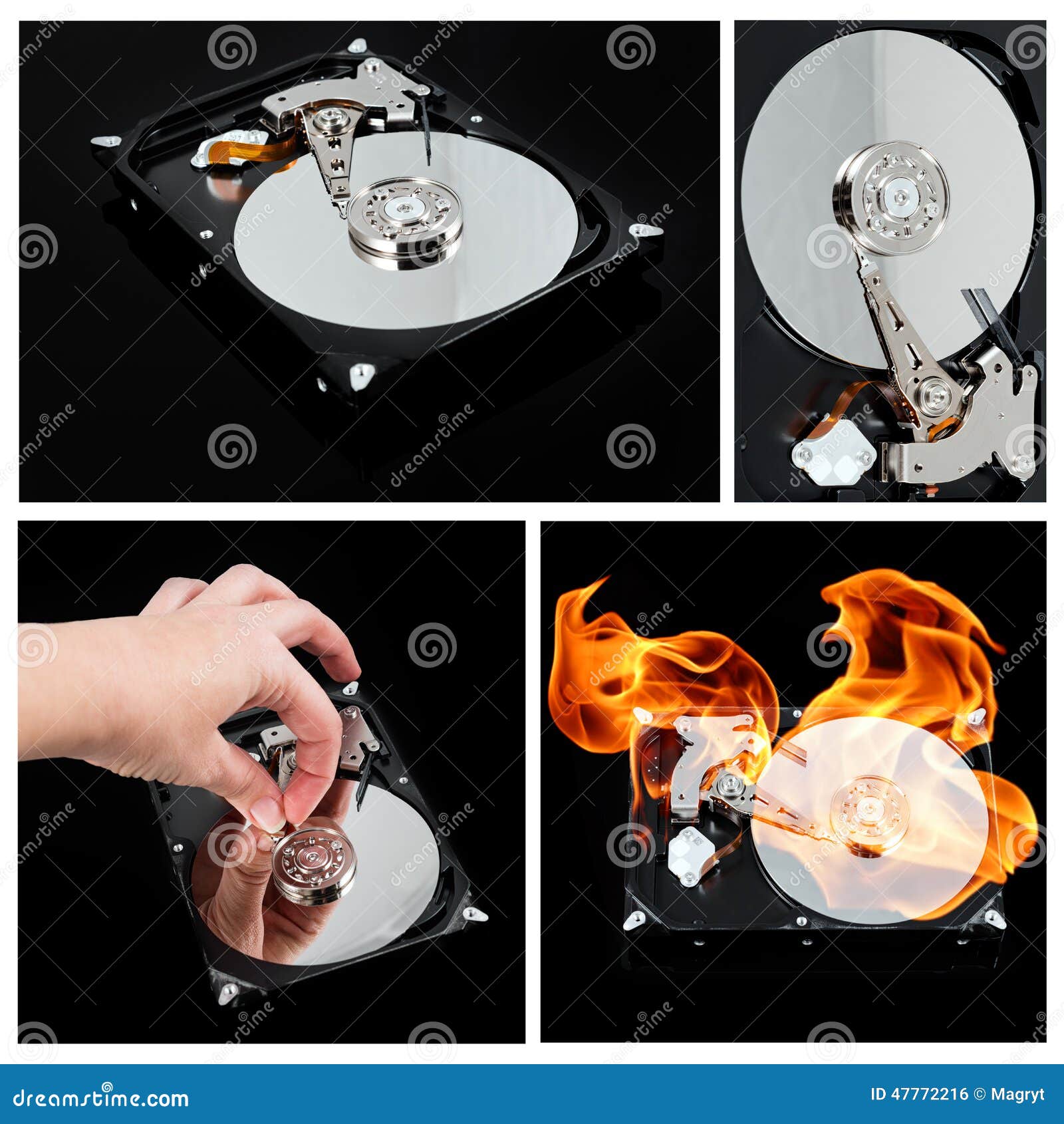 Opened External Hard Drive on Fire. Hard Disk Stock Photo - Image of ...