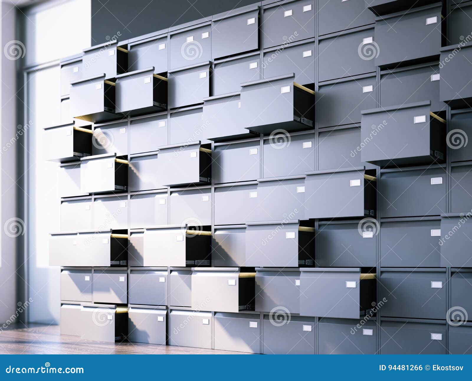 Opened Filing Cabinet in Interior. 3d Rendering Stock Photo - Image of ...