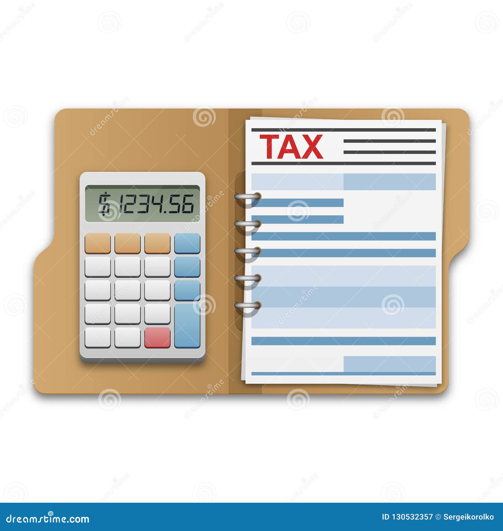 Opened Folder with Calculator and Tax Form or Another Financial ...