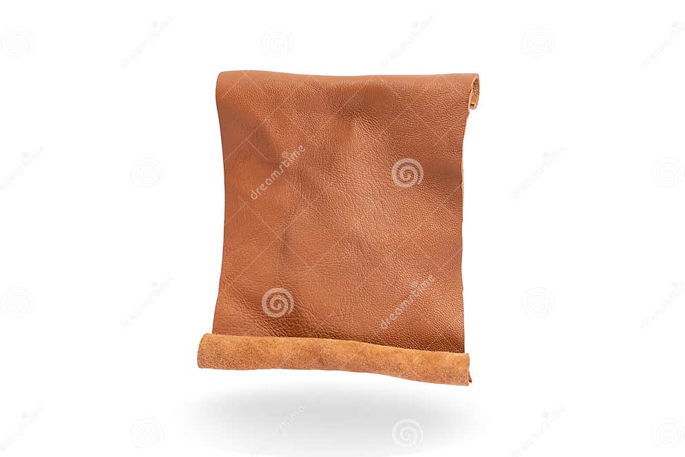 Opened Genuine Leather Scroll Levitating and Isolated on White ...