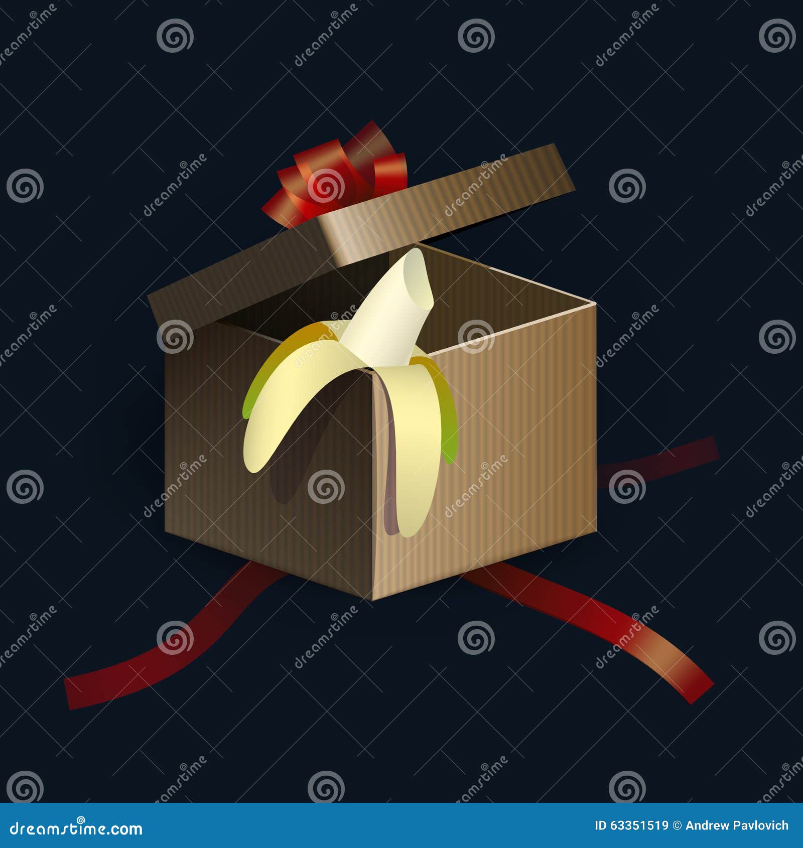 Opened Gift Box with Red Strips and Banana Inside Stock Vector ...