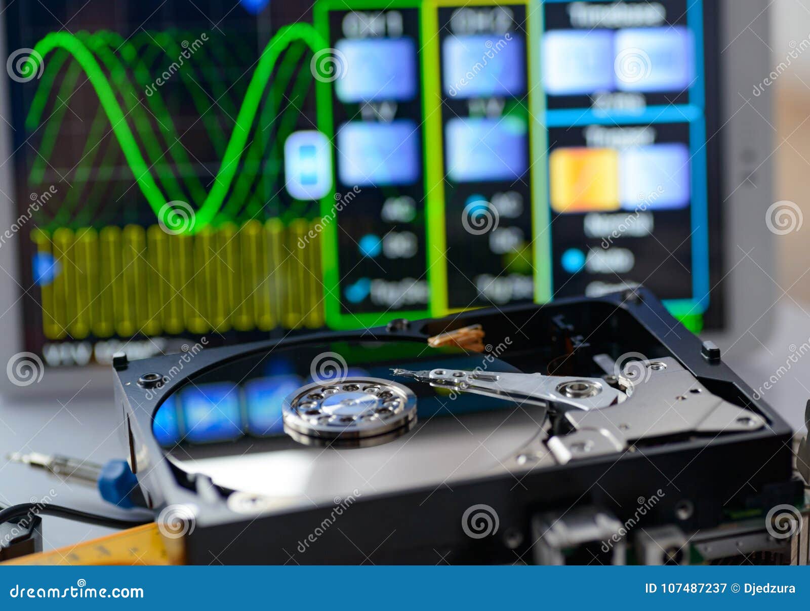 Opened Hard Disk in Service Laboratory. Stock Image - Image of software ...