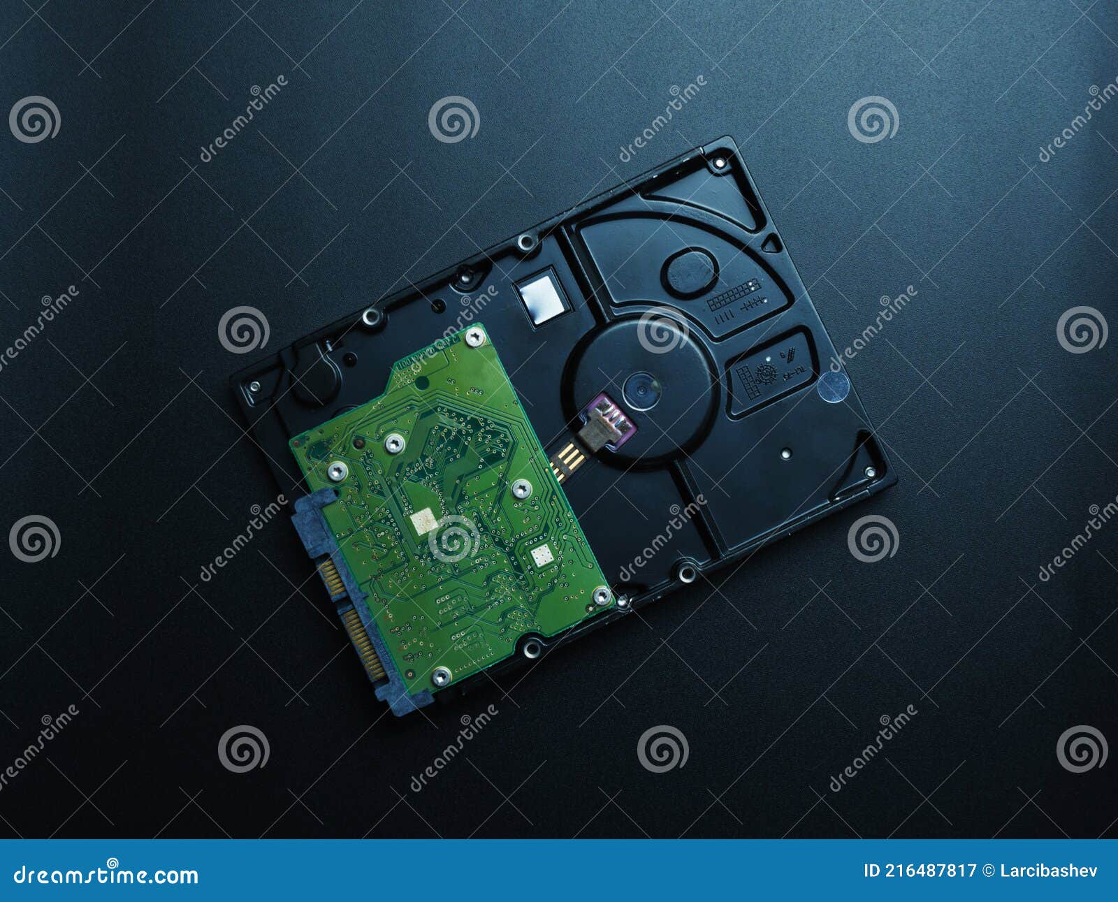 Opened Hard Drive Disk on Dark Background. Stock Image - Image of ...