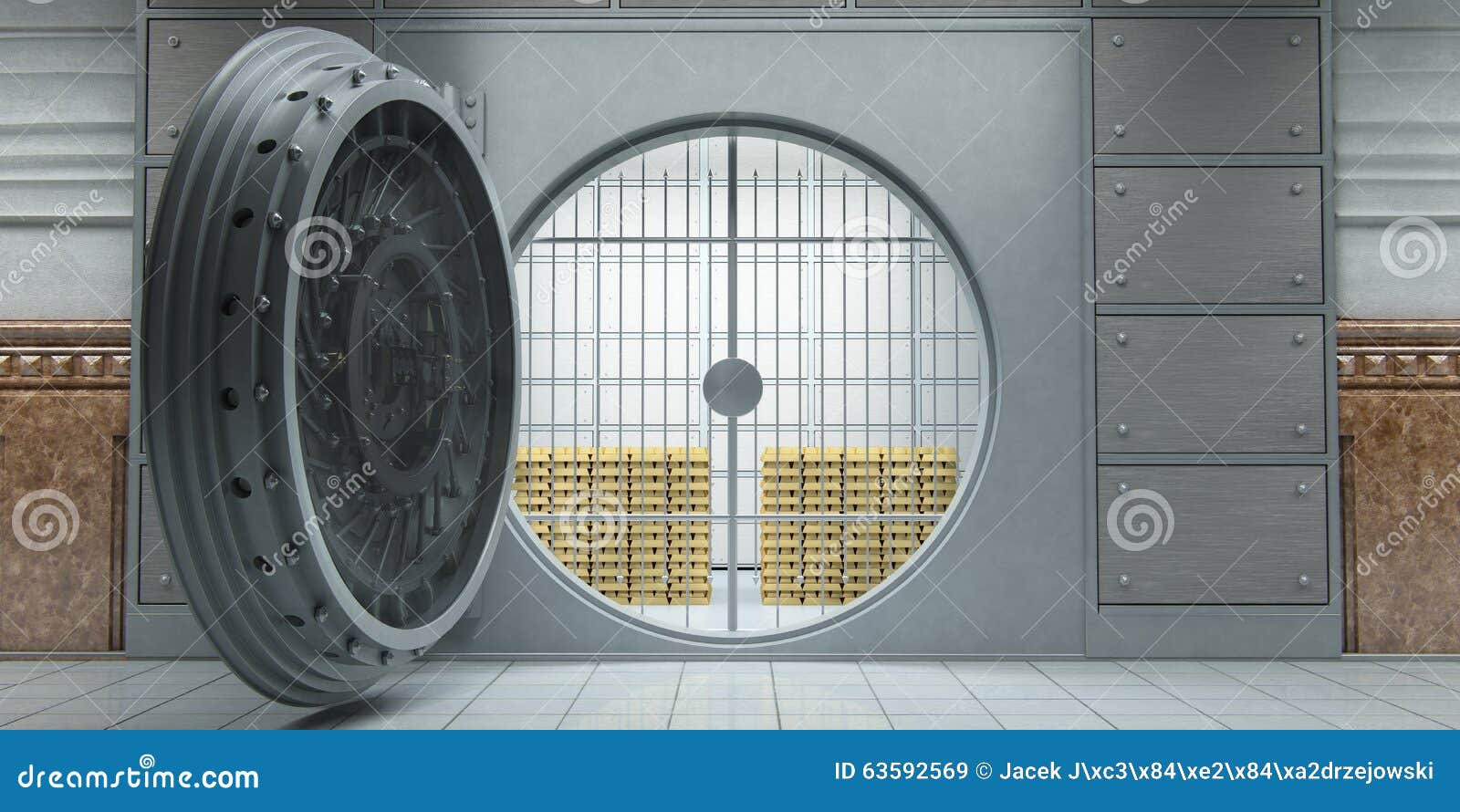 Opened Huge Bank Vault Full of Gold Bars Front View Stock Illustration ...