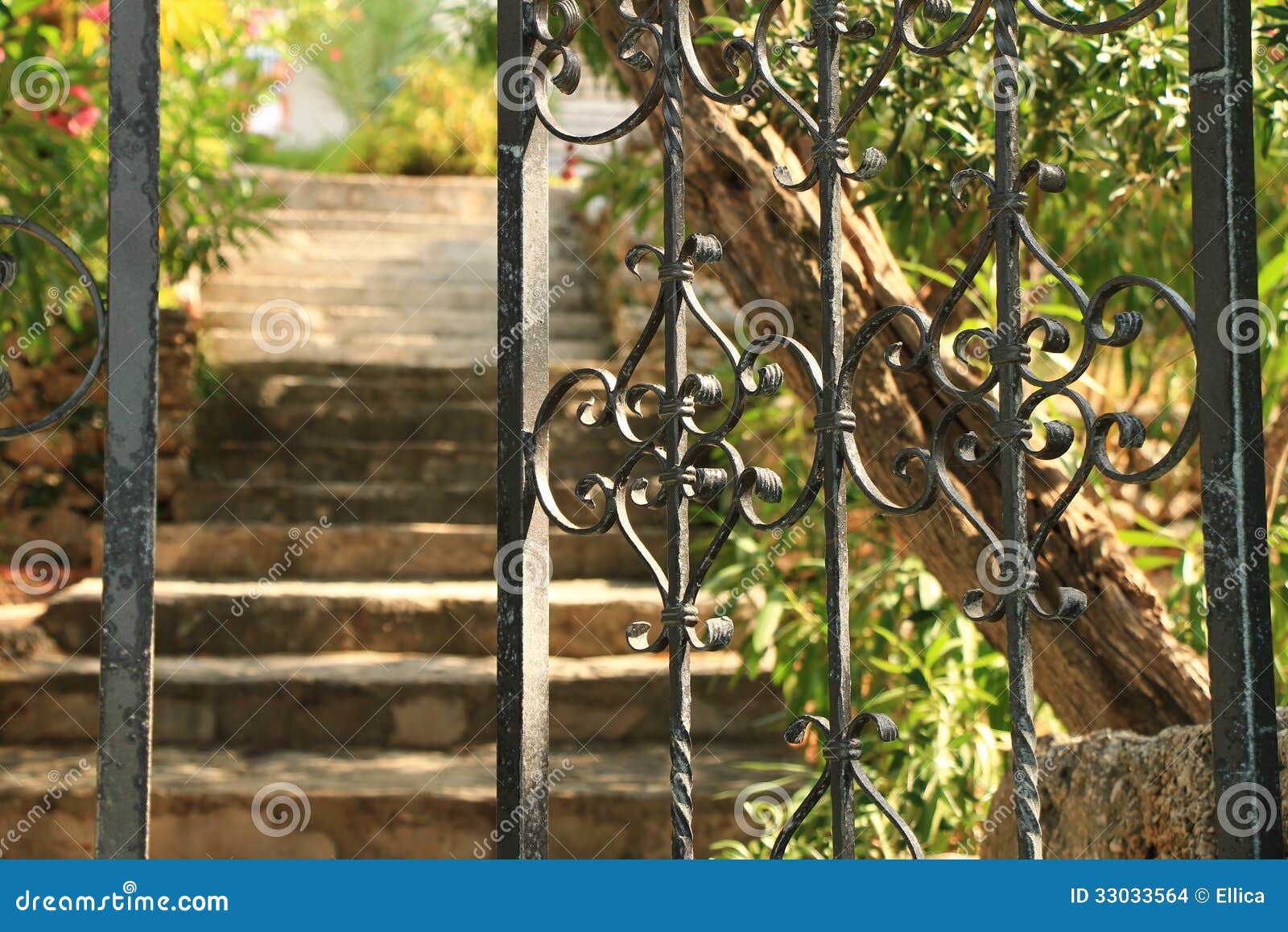 Opened Iron Fence and Stairs in the Backyard Stock Photo - Image of ...