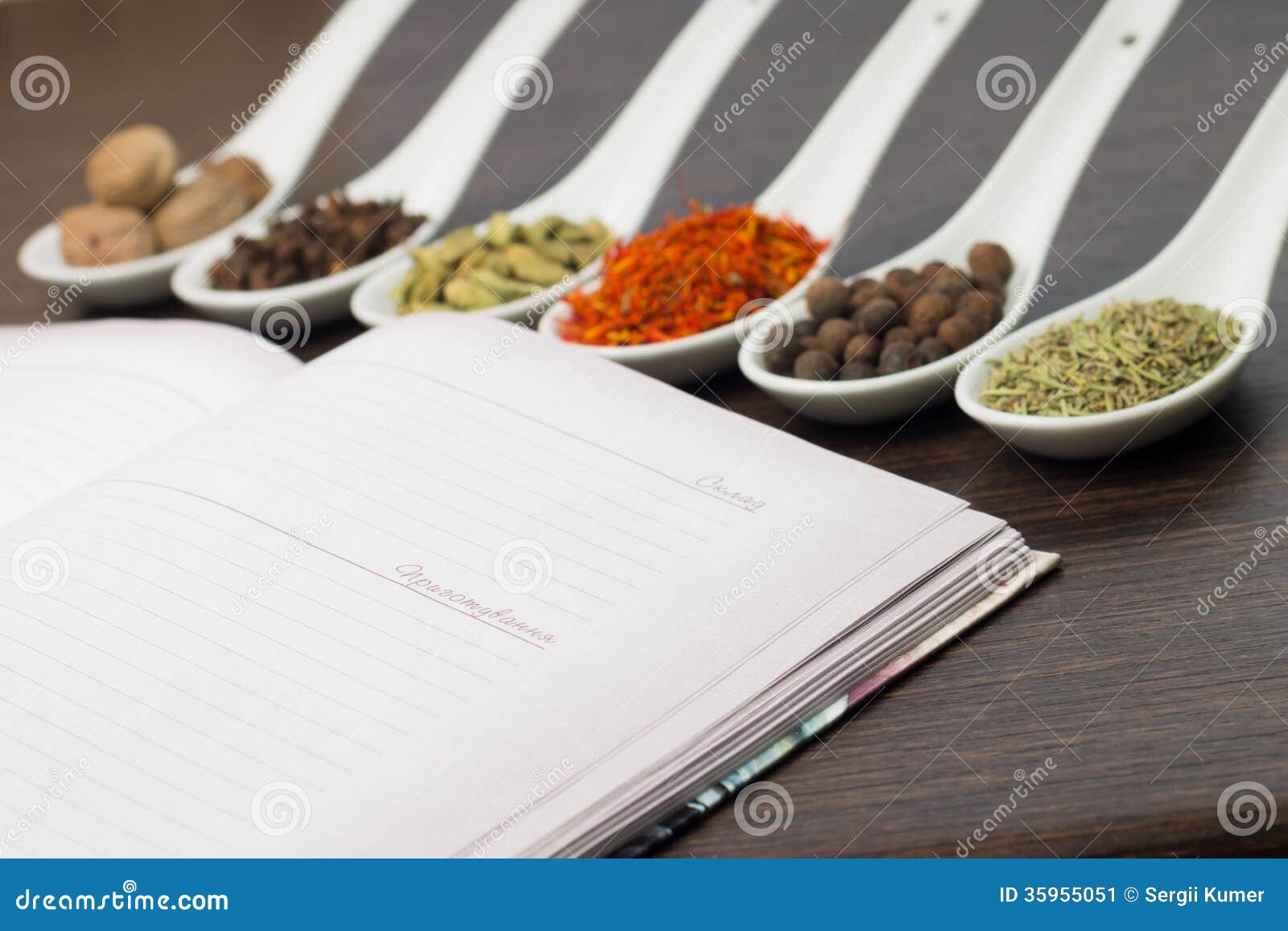 Opened Kitchen Book with Various of Spices Stock Image - Image of ...