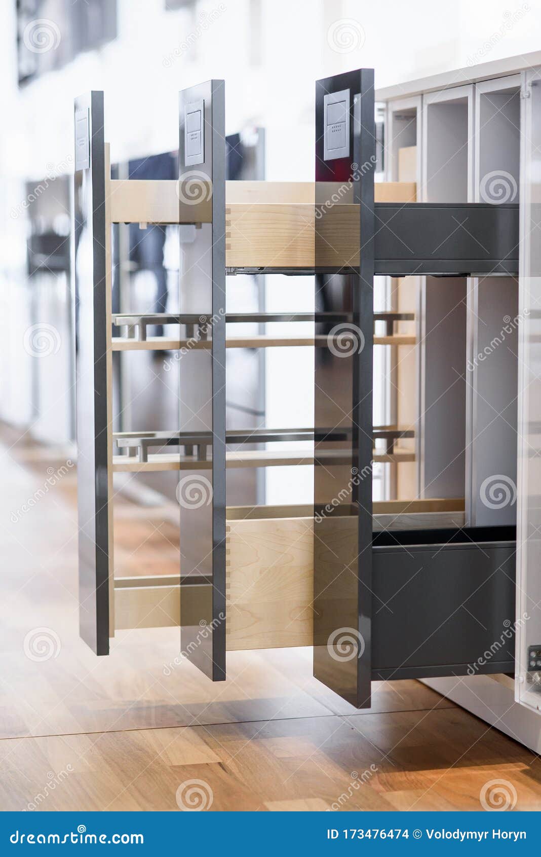 Opened Kitchen Drawer with Cutlery Tray. Two Drawers are Hide Behind ...