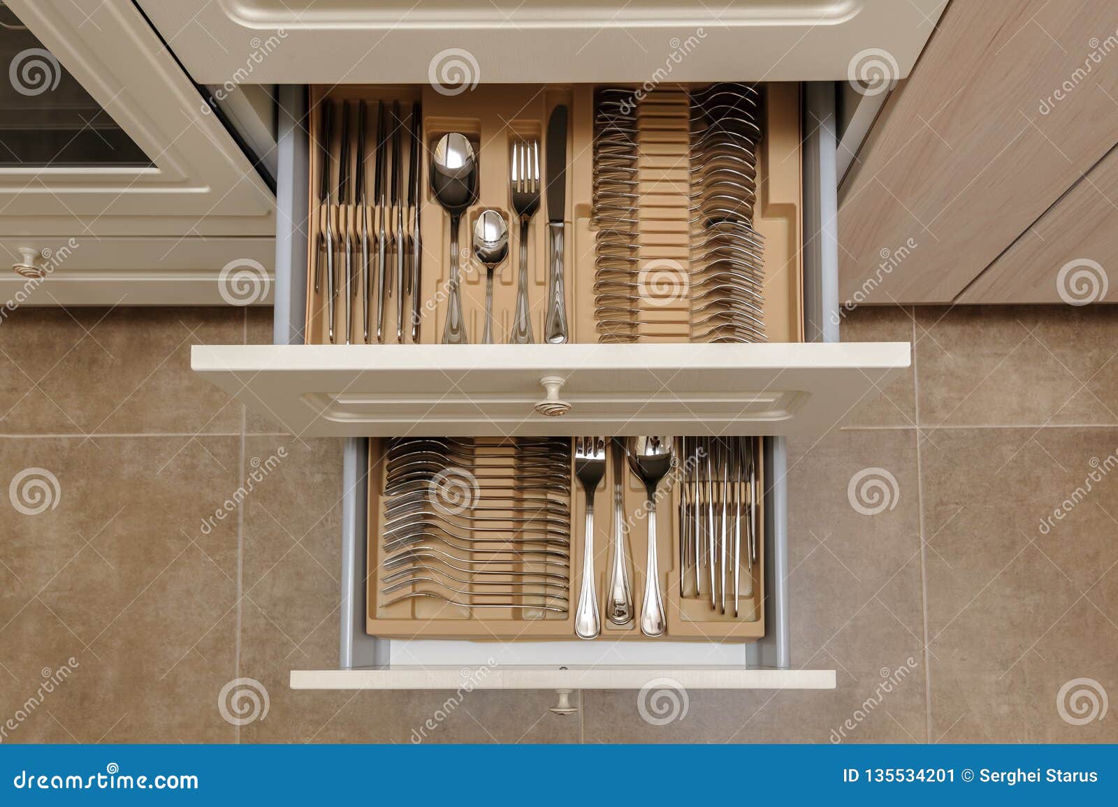 Opened Kitchen Drawer with Silverware Stock Image - Image of silverware ...