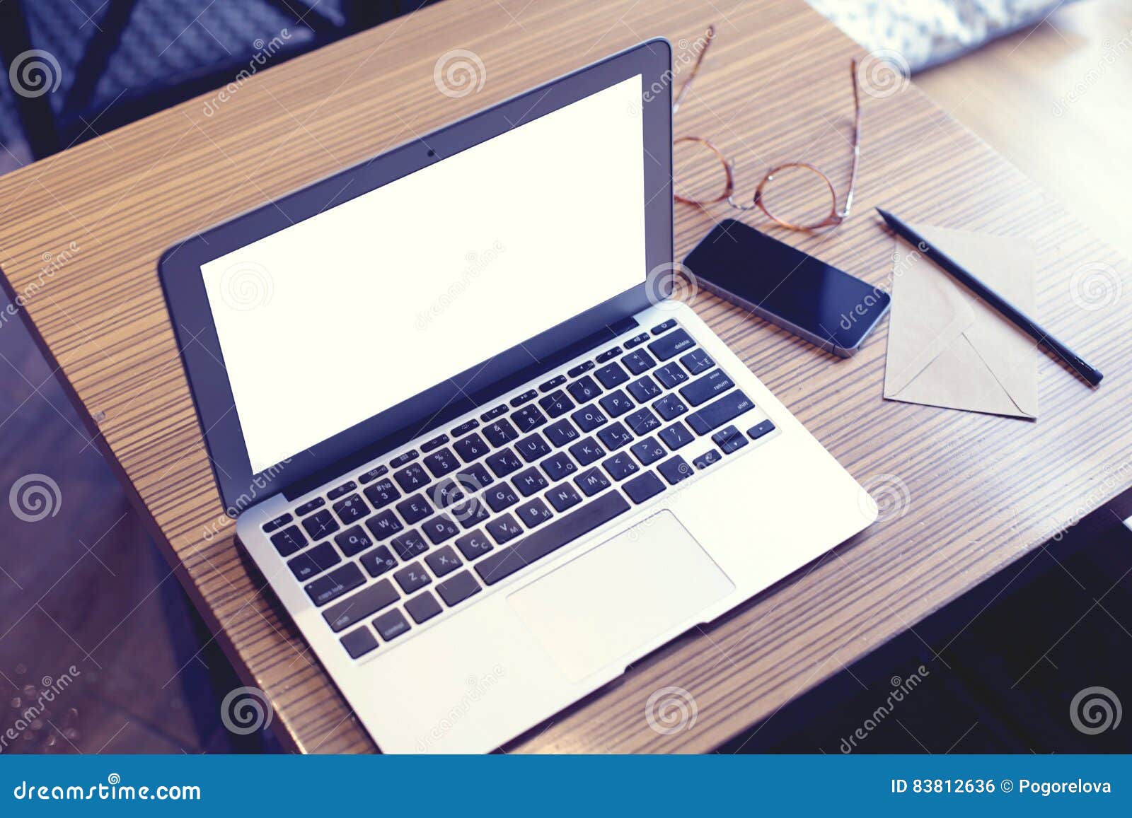 Opened Laptop On Woman Knees, Hands On Keyboard, Space For Design ...