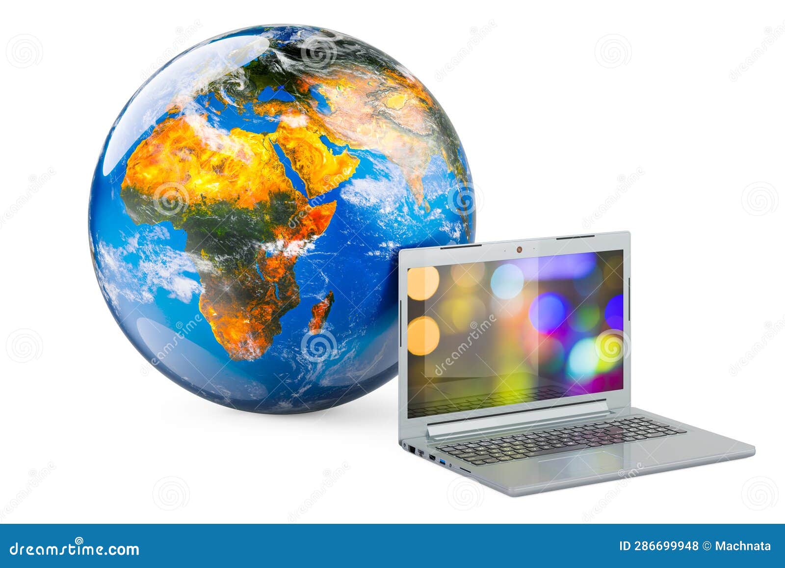 Opened Laptop With Earth Globe. 3D Rendering Royalty-Free Stock Image ...