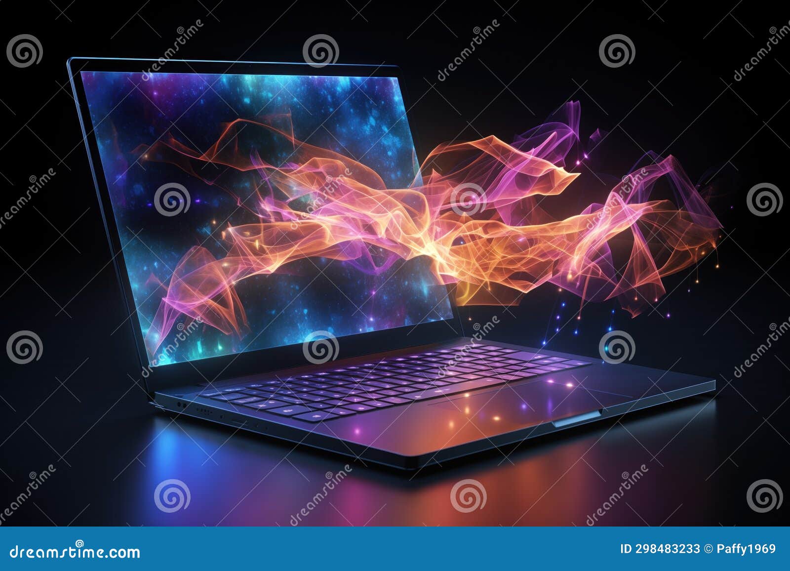 Opened Laptop with Energy Waves from the Screen Stock Image - Image of ...