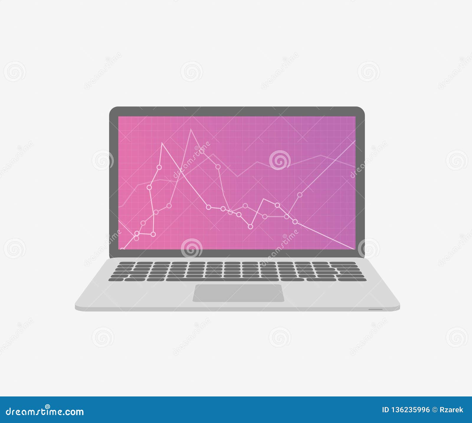 Vector Illustration of Laptop with Finacial Graph on the Violet Screen ...