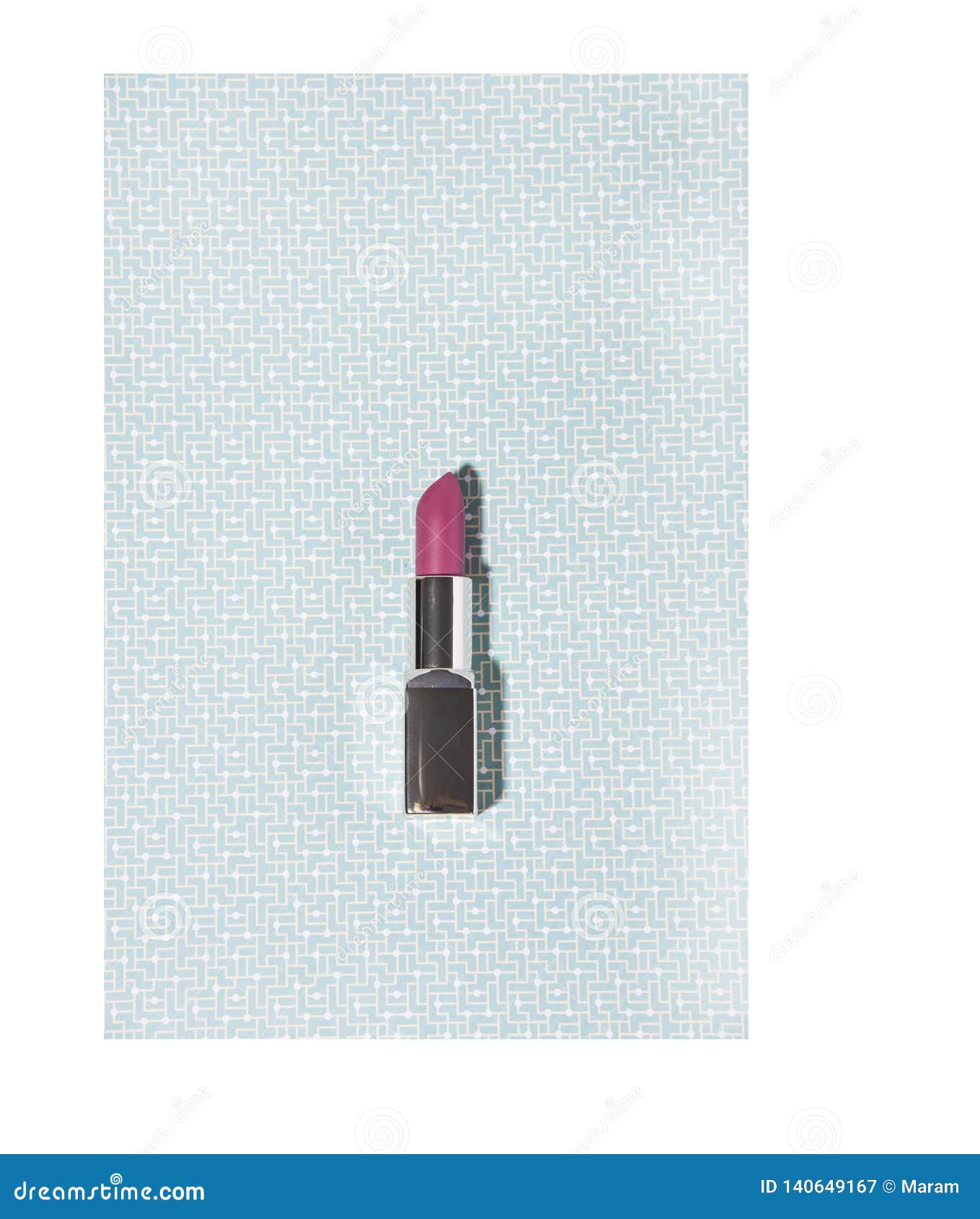 Opened Lispstick on Blue Geometric Patterned Background. Stock Image ...