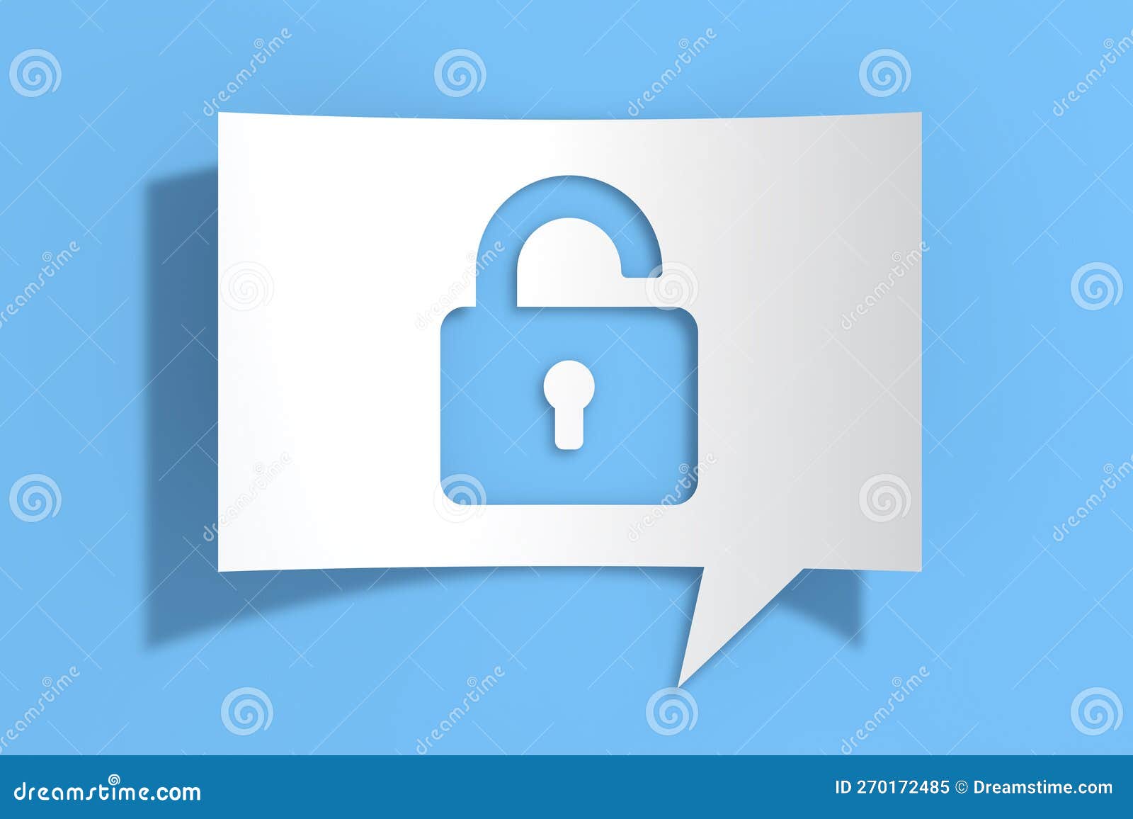 Opened Lock Icon on Cutout White Paper Speech Bubble. 3d Rendering ...