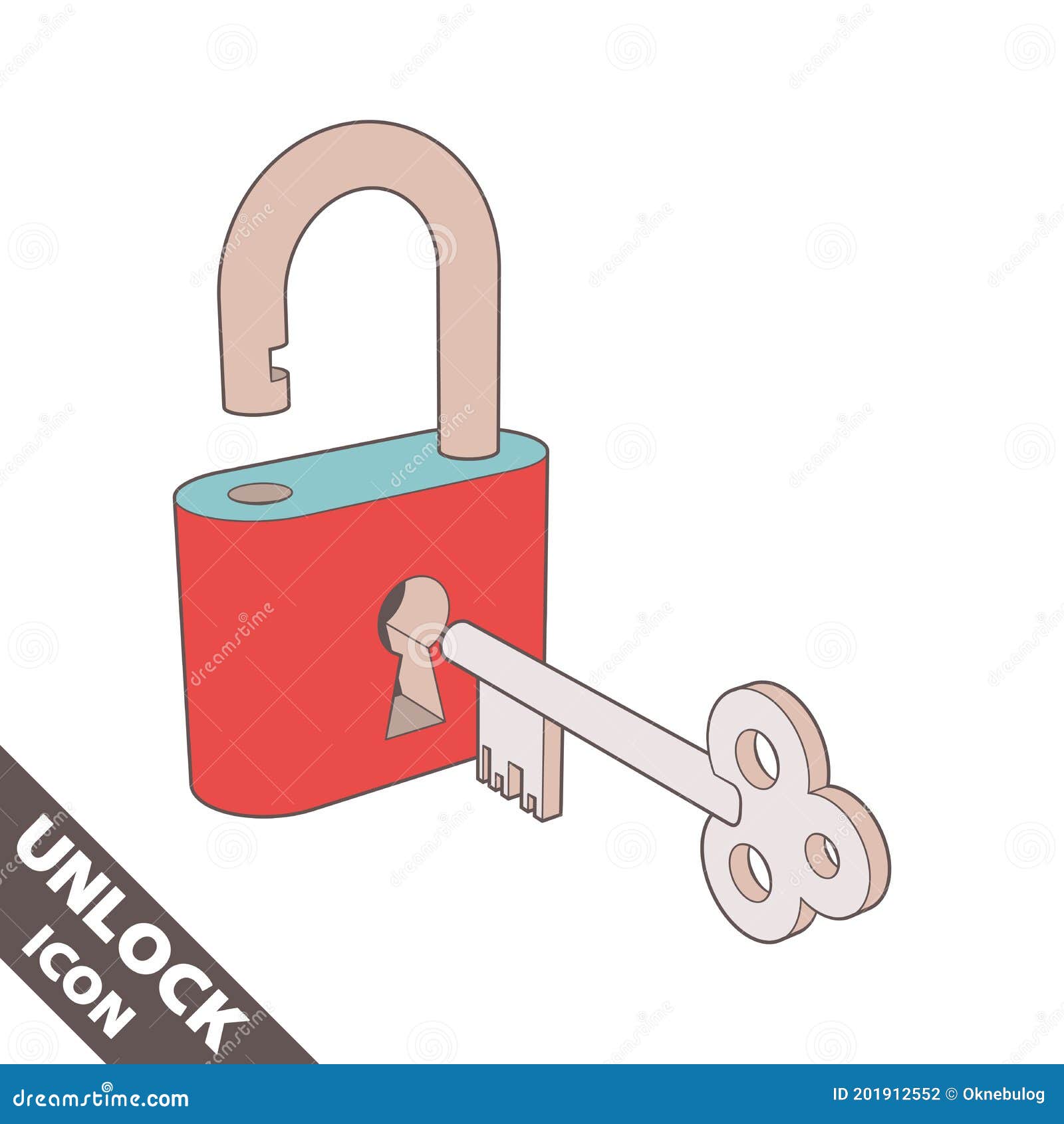 Opened Lock and Key Icon. 3D Vector Illustration in Flat Style Isolated ...