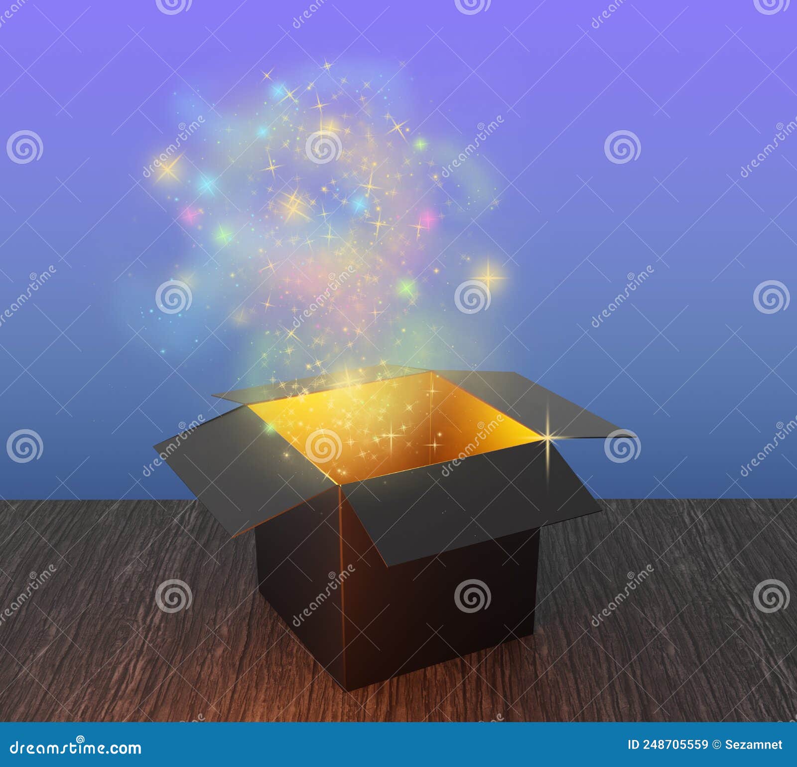 Opened Magic Boxes Dark Light from Inside. Stock Illustration ...
