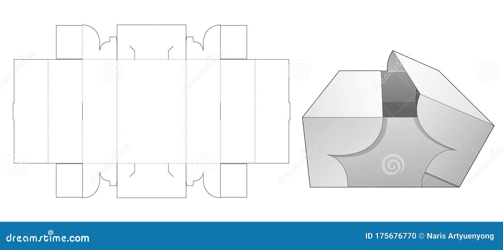 Opened Middle Long Box Die Cut Template Stock Vector - Illustration of ...
