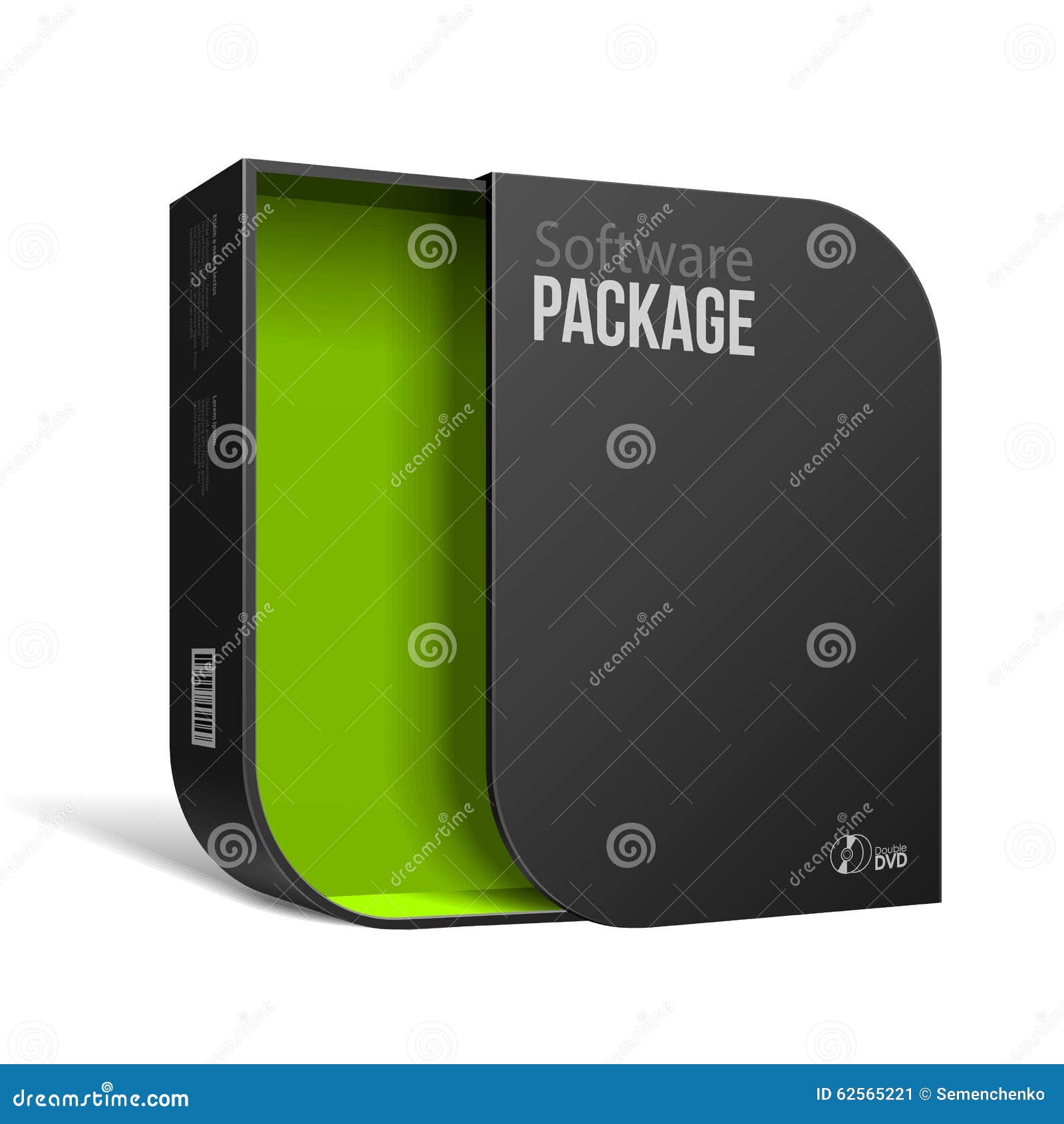 Opened Modern Black Software Package Box with Rounded Corners Green ...