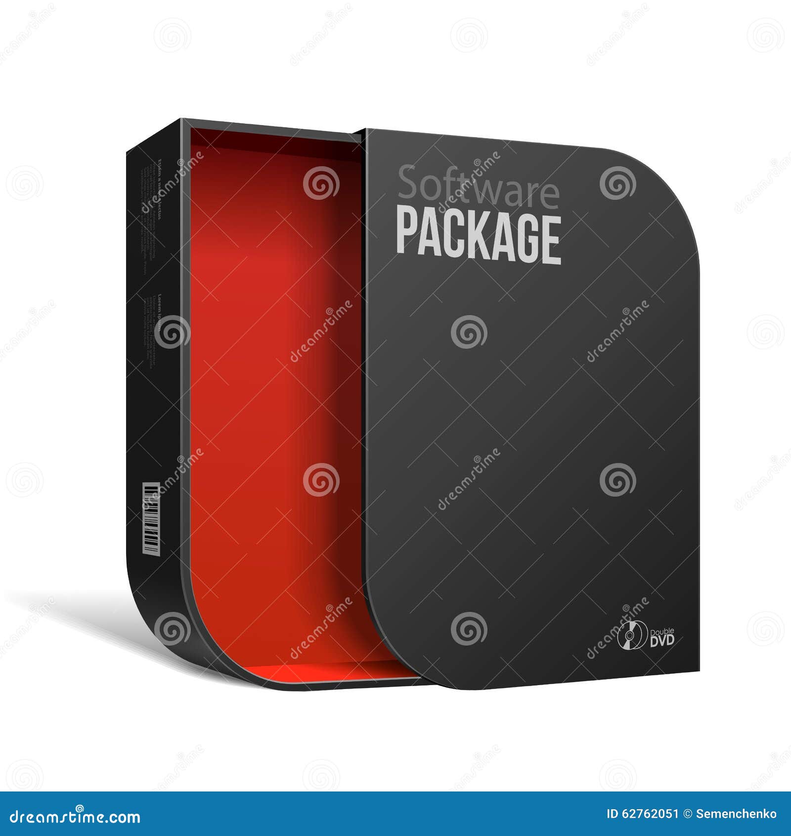 Opened Modern Black Software Package Box with Rounded Corners Red ...