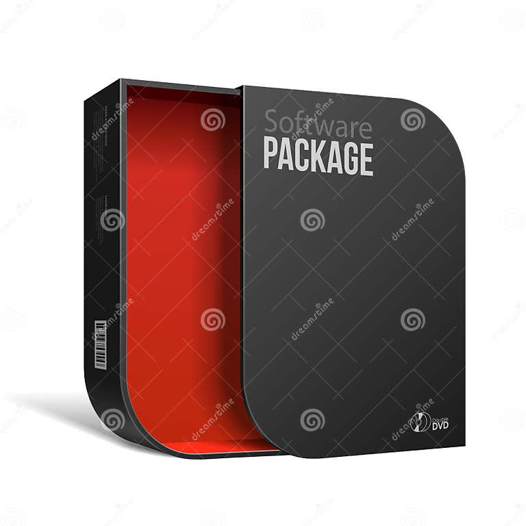 Opened Modern Black Software Package Box with Rounded Corners Red ...