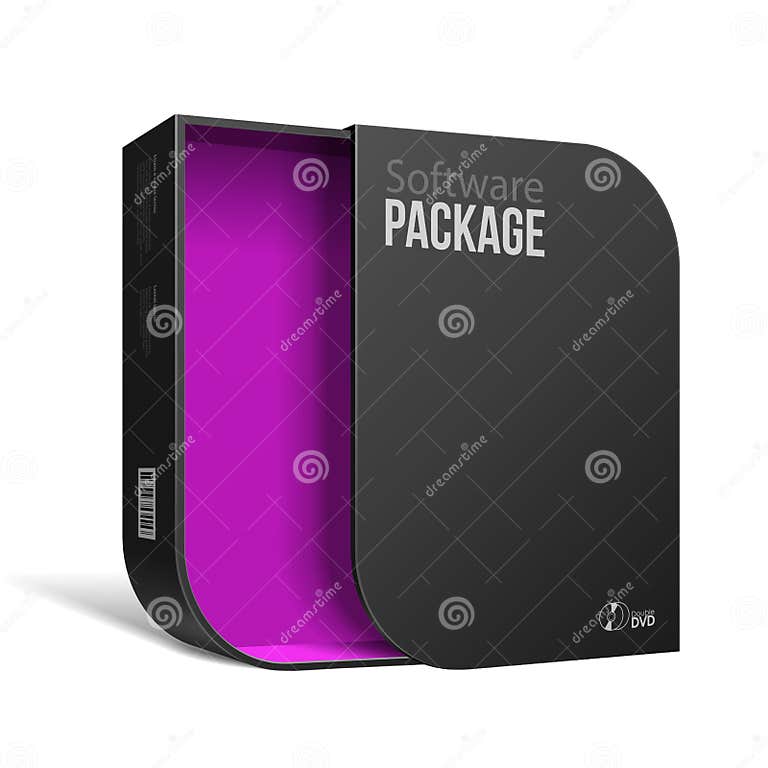 Opened Modern Black Software Package Box with Rounded Corners Violet ...