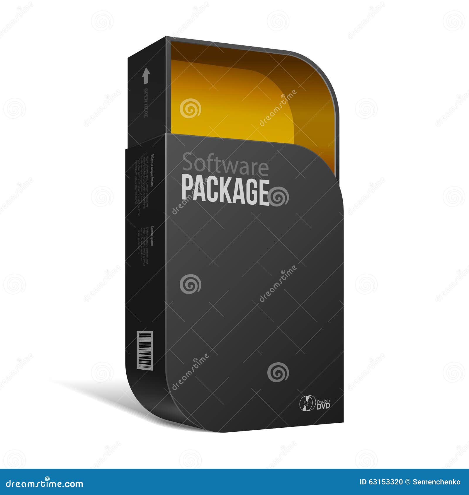 Opened Modern Black Software Package Box with Rounded Corners Yellow ...