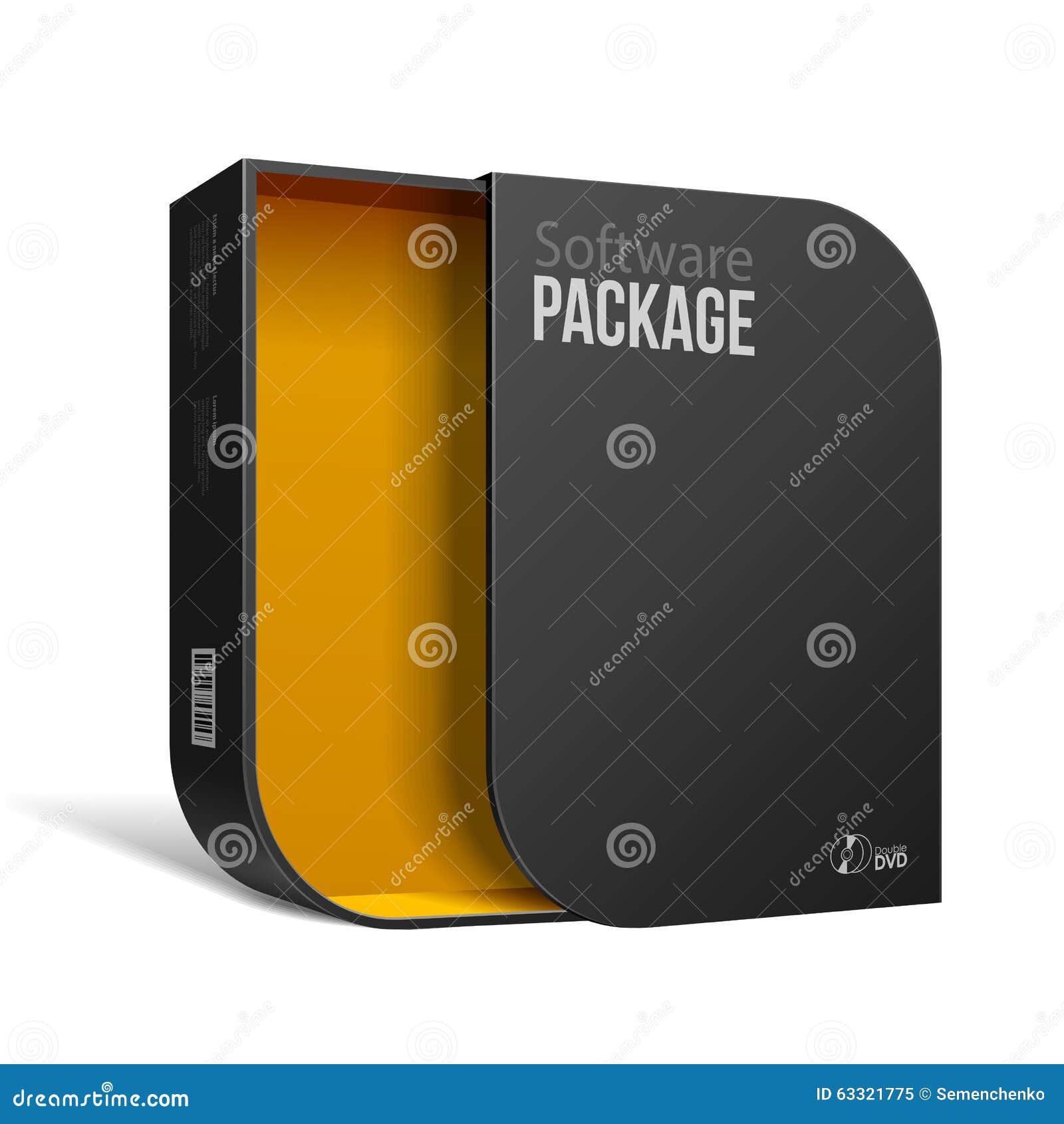 Opened Modern Black Software Package Box with Rounded Corners Yellow ...