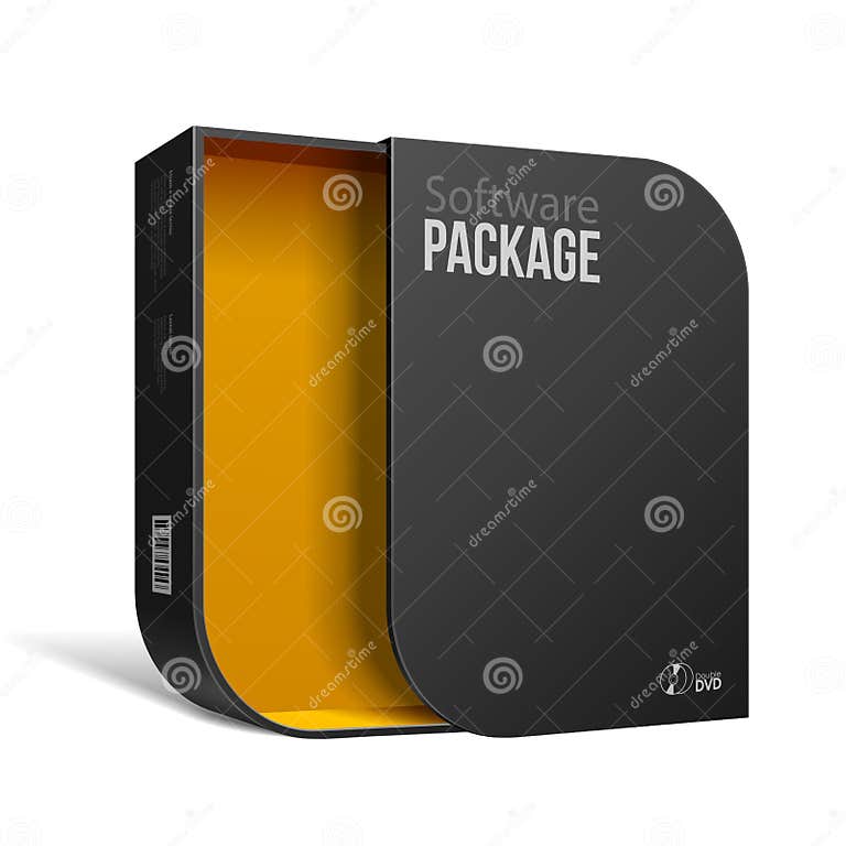 Opened Modern Black Software Package Box with Rounded Corners Yellow ...