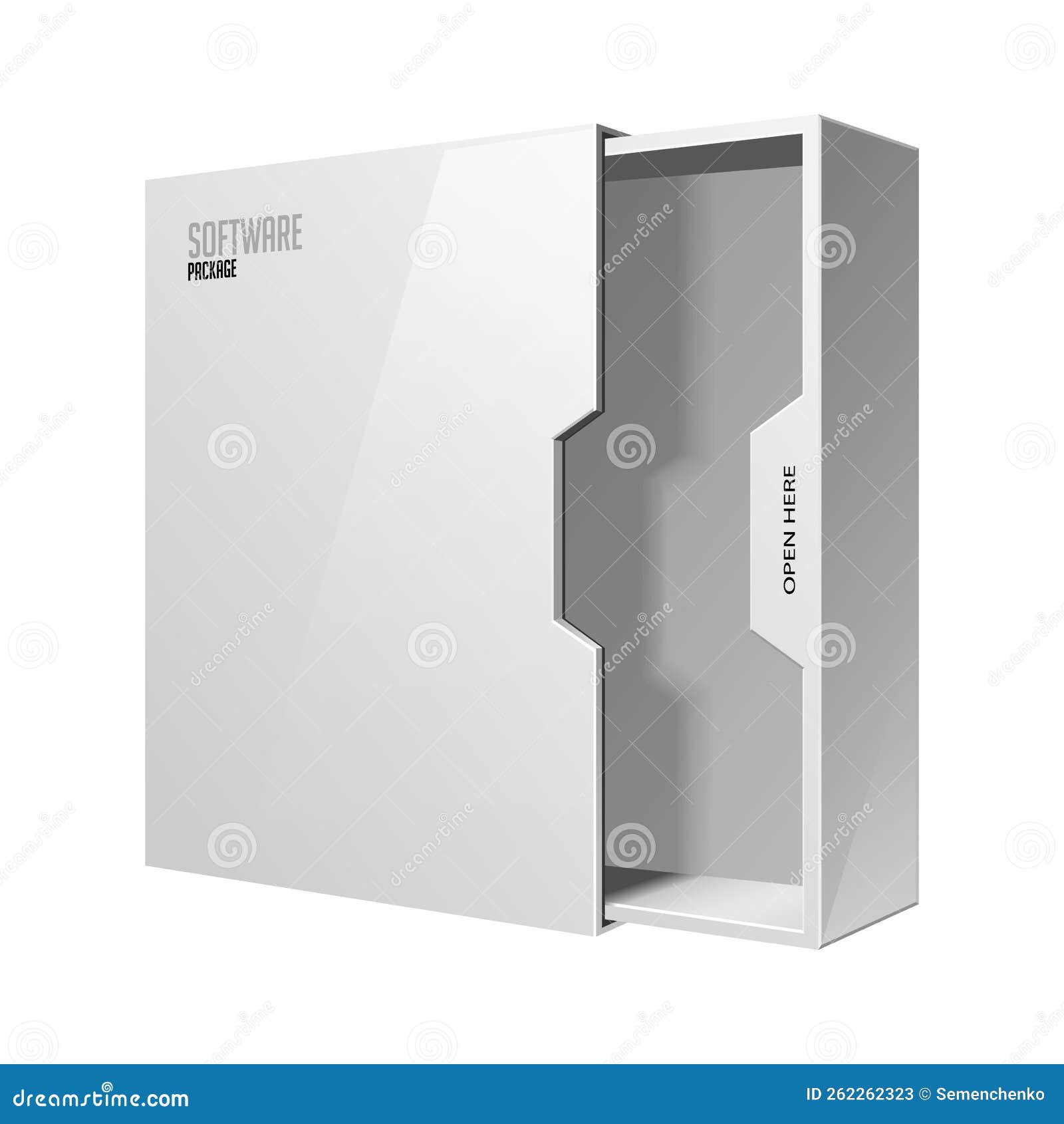 Opened Modern Software Package Box White with DVD or CD Disk. Isolated ...