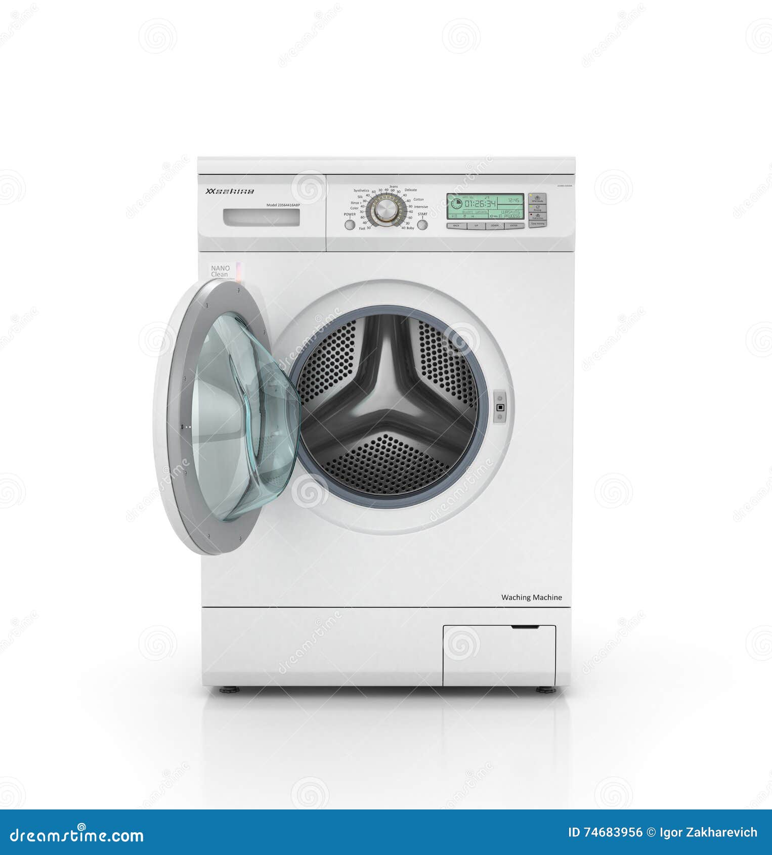Modern Washing Machine In Laundry Room, Realistic 3d Illustration ...