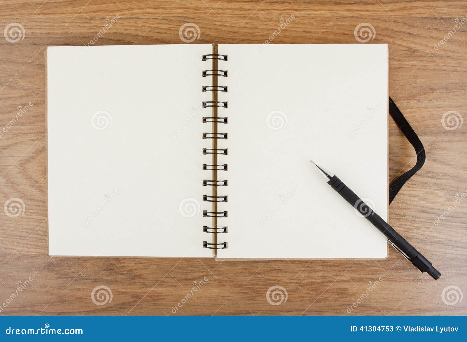 Opened Notebook with Black Elastic Band and Pencil Stock Image - Image ...