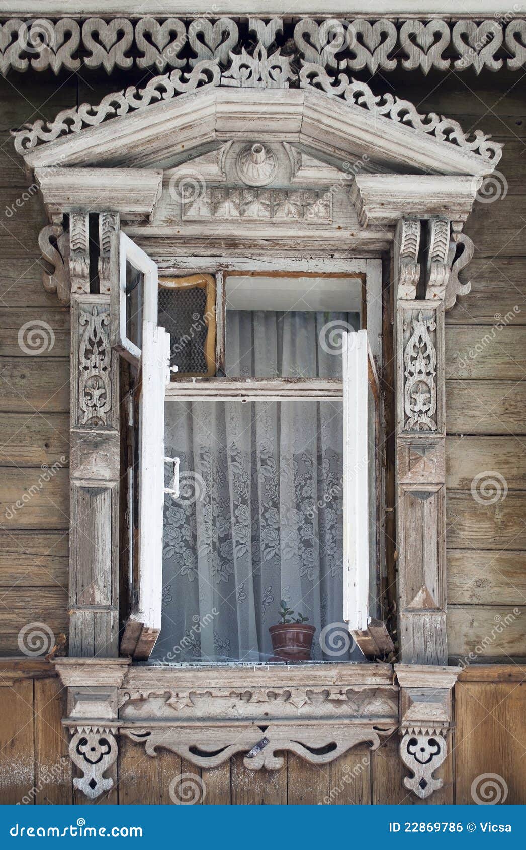 Opened old wooden window stock photo. Image of decoration - 22869786