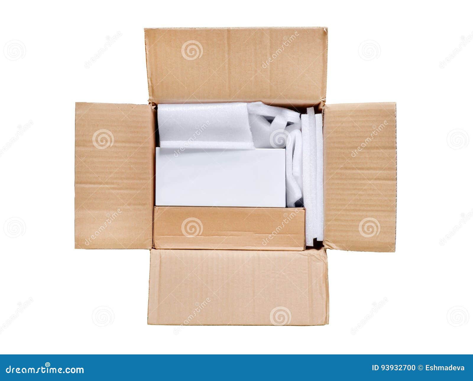 Opened Package. Top View of Open Delivery with Blank White Box I Stock ...