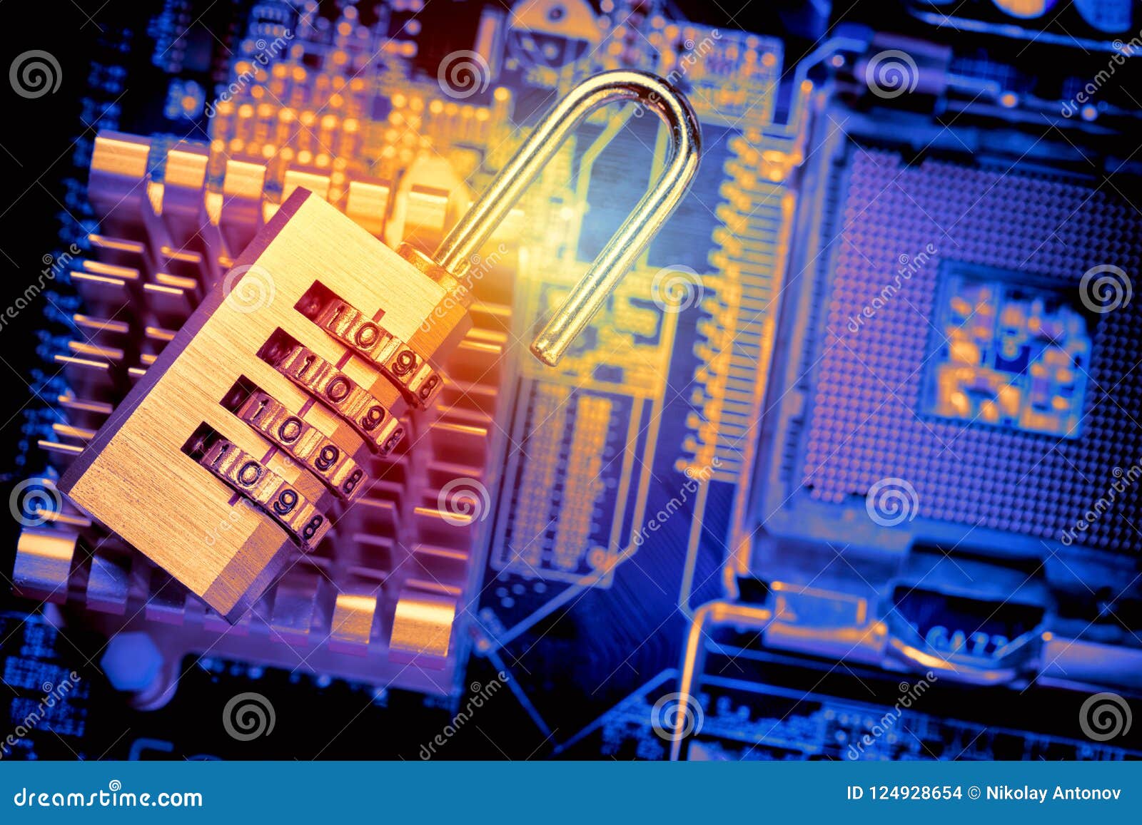 Opened Padlock on Computer Motherboard. Internet Data Privacy ...