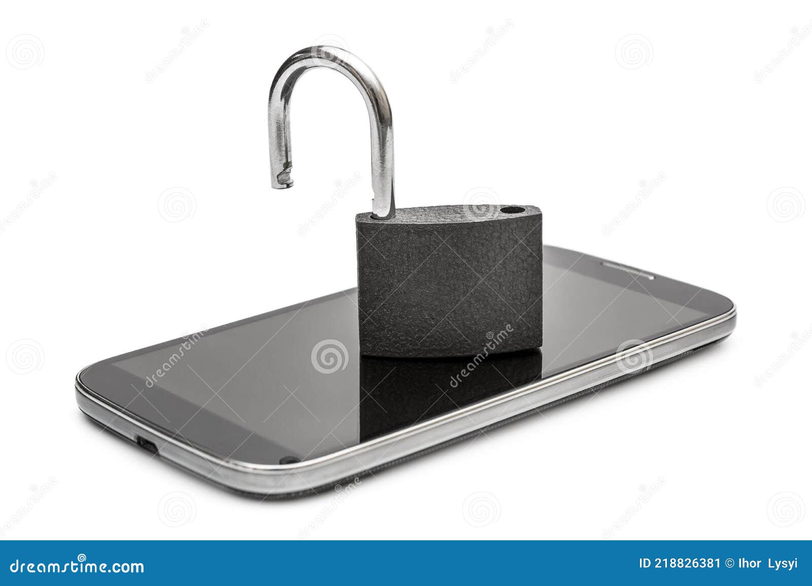 Opened Padlock on Smartphone. Isolated on White Stock Image - Image of ...