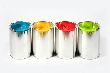 Opened Paint Buckets Colors Stock Photo - Image of studio, supply: 6543660