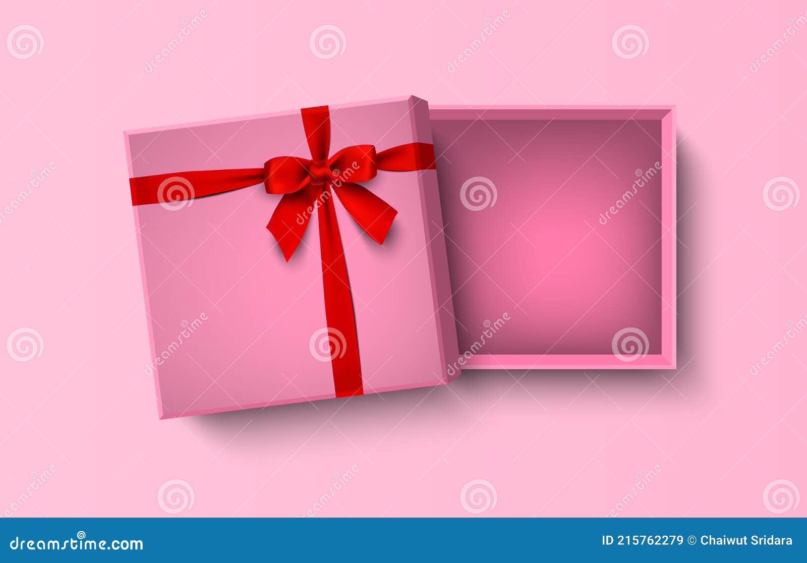 Opened Pink Empty Gift Box with Red Bow and Ribbon, Vector Stock Vector ...