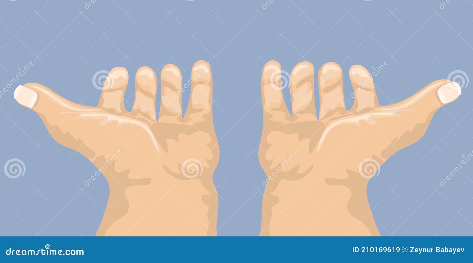 Opened and Praying Two Male Hands from Back View. Cartoon Style. Flat ...