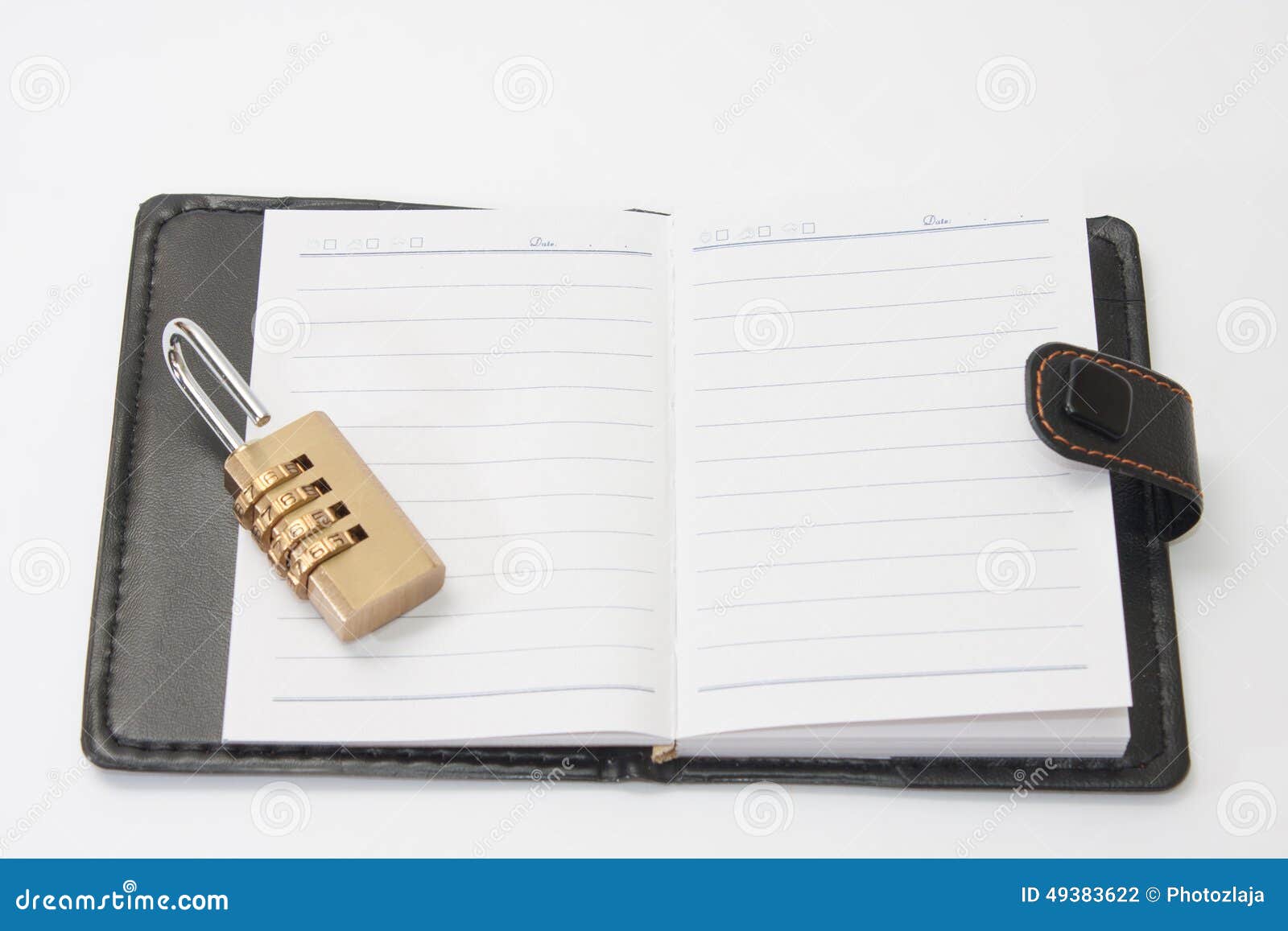 Opened Retro Paper Notebook with Padlock Combination Security Stock ...