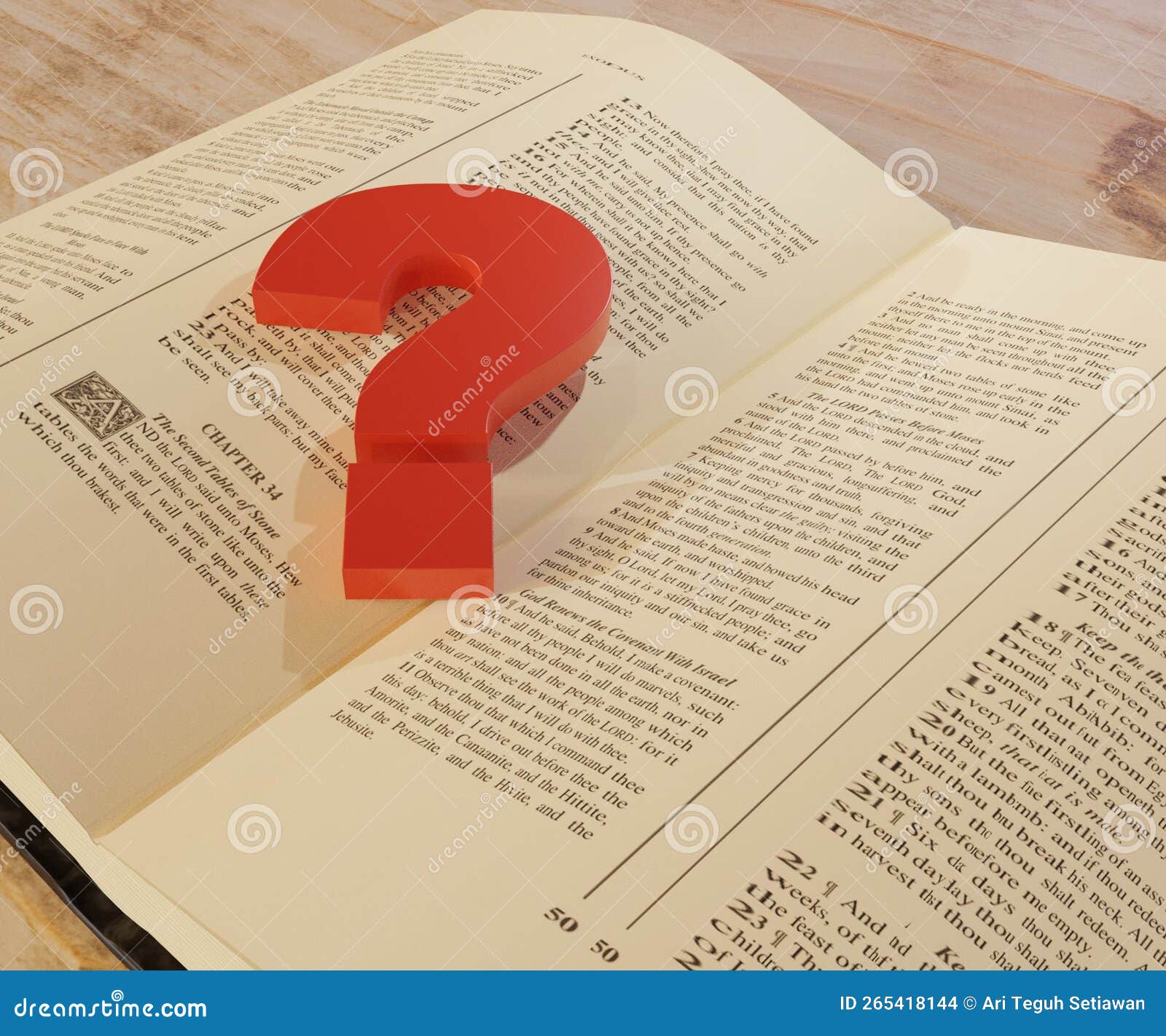 Opened Scripture of Holy Bible with Question Mark on Top of it Stock ...
