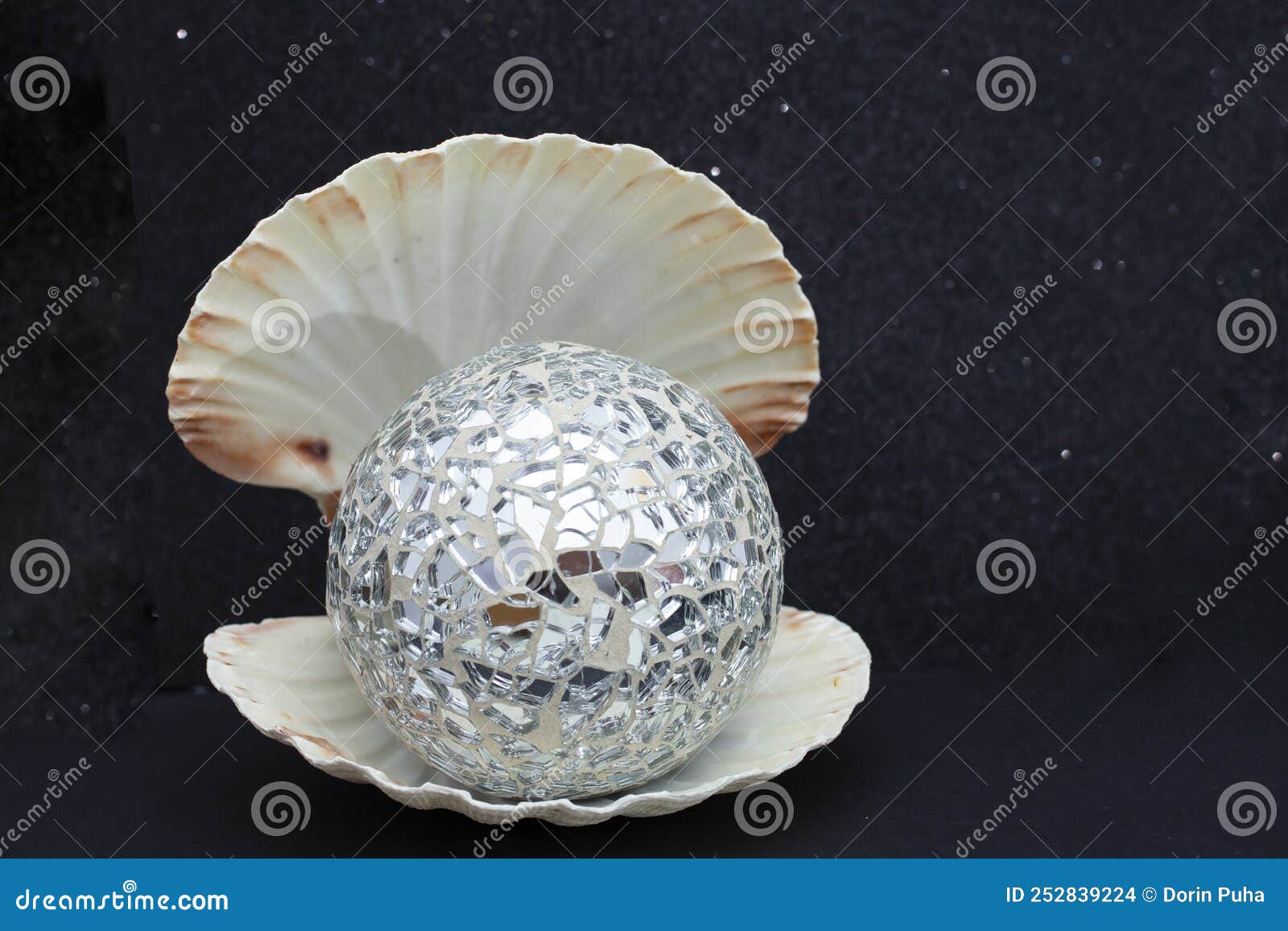 Opened Sea Shell with a Mirrors Disco Ball Inside Stock Photo - Image ...