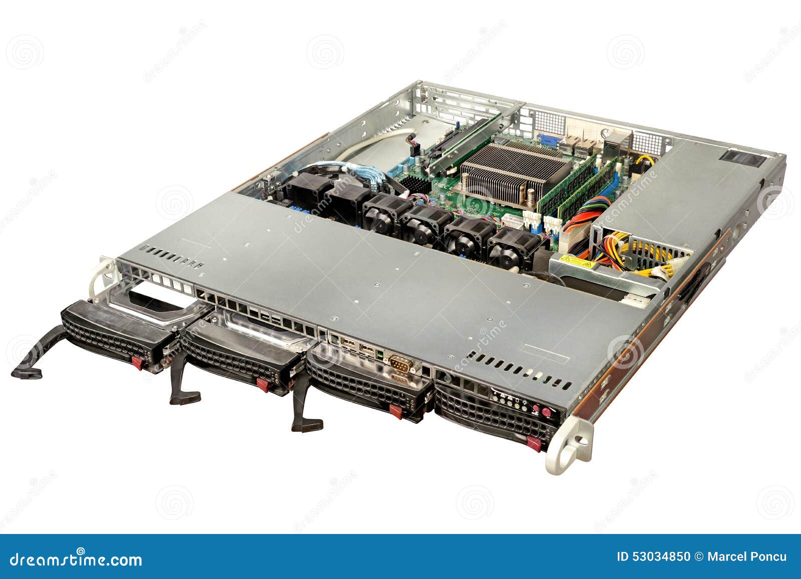 Opened Server with Racks Isolated on White Background Stock Photo ...