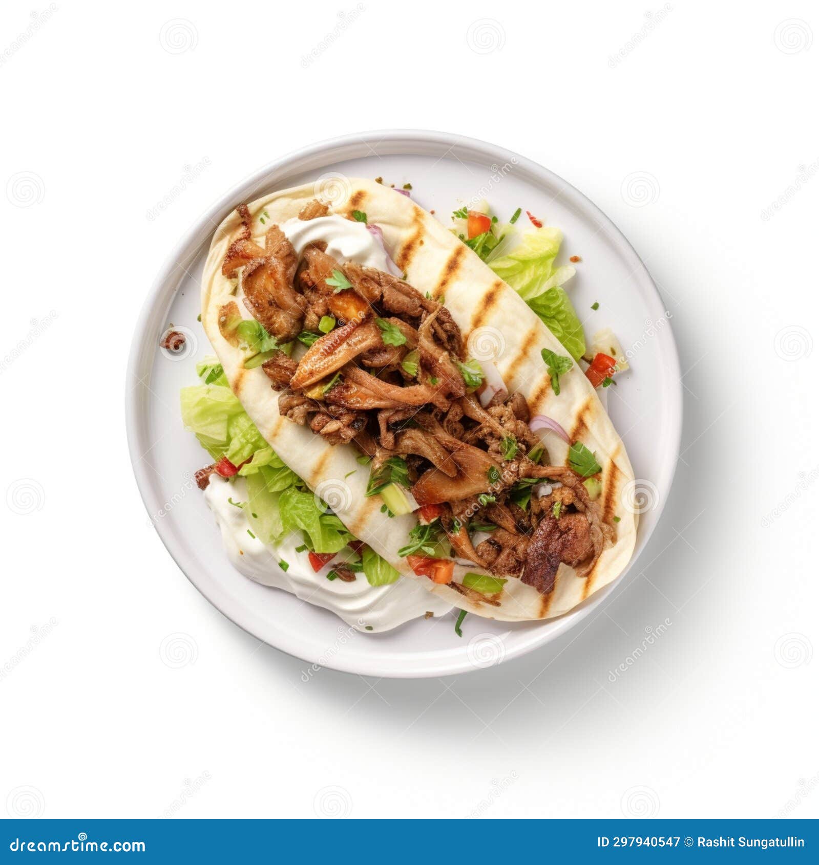 Opened Shawarma with Salad on a White Dish, Top View Stock Image ...