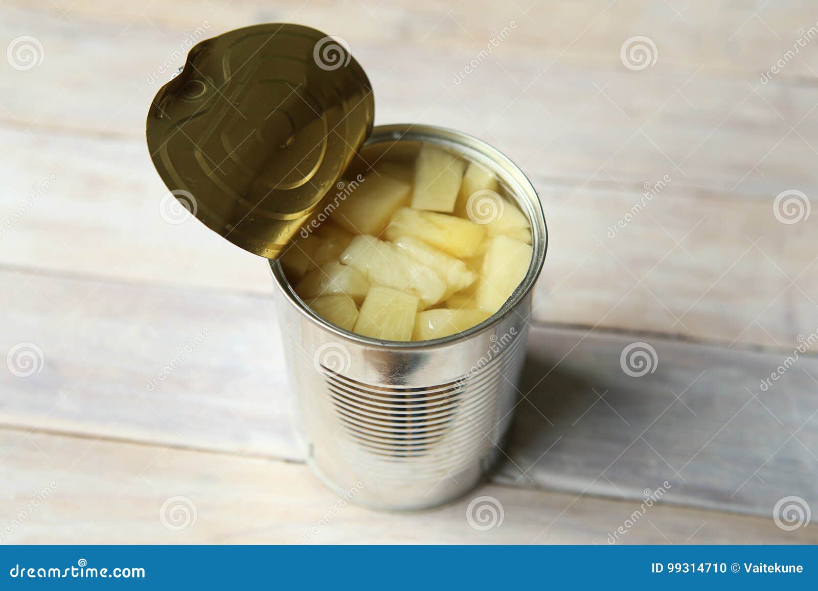 Opened Tin Can of Canned Pineapple Pieces. Stock Photo - Image of ...