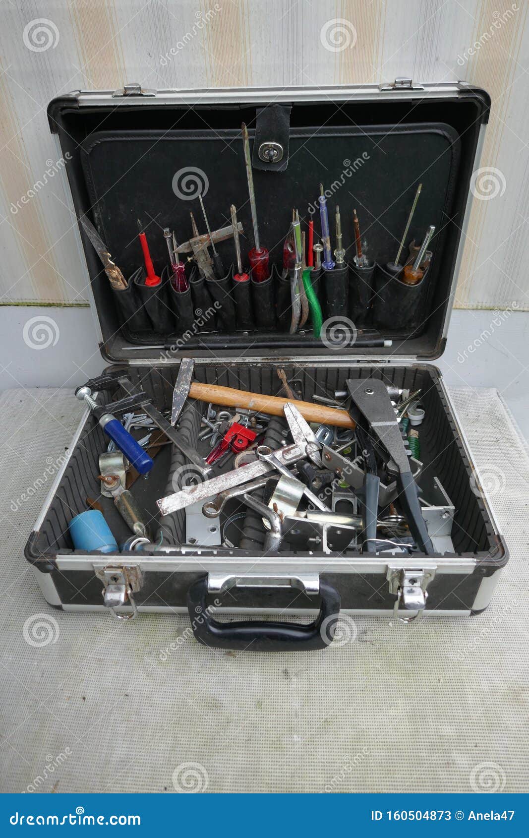 Opened Toolbox of a Messy Handyman. Jumble of Various Old, Rusty Tools ...