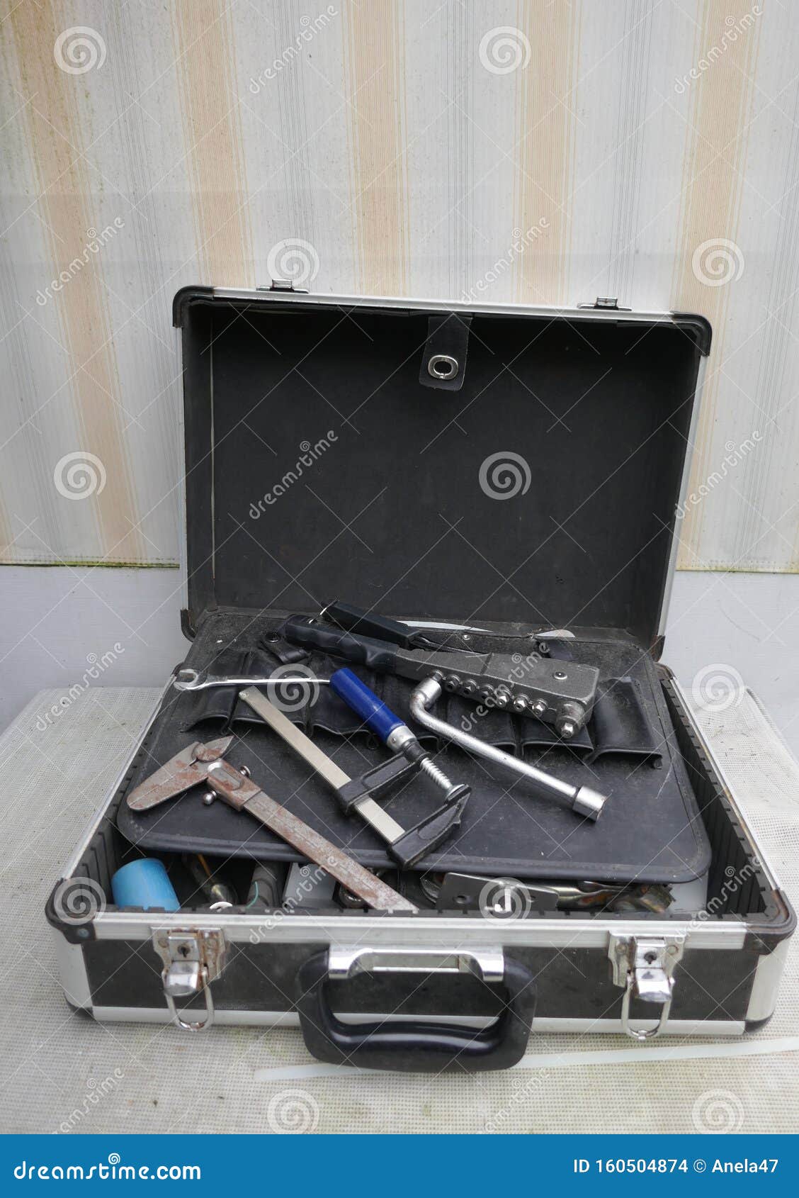 Opened Toolbox of a Messy Handyman. Jumble of Various Old, Rusty Tools ...