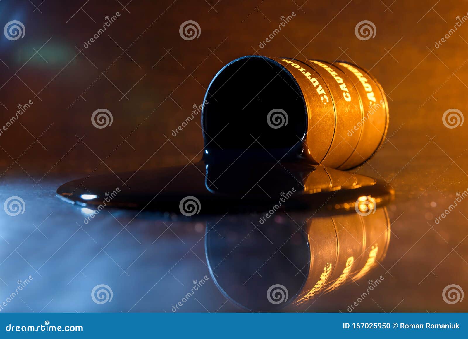 Opened Toy Barrel of Oil on Dark Background Stock Photo - Image of ...