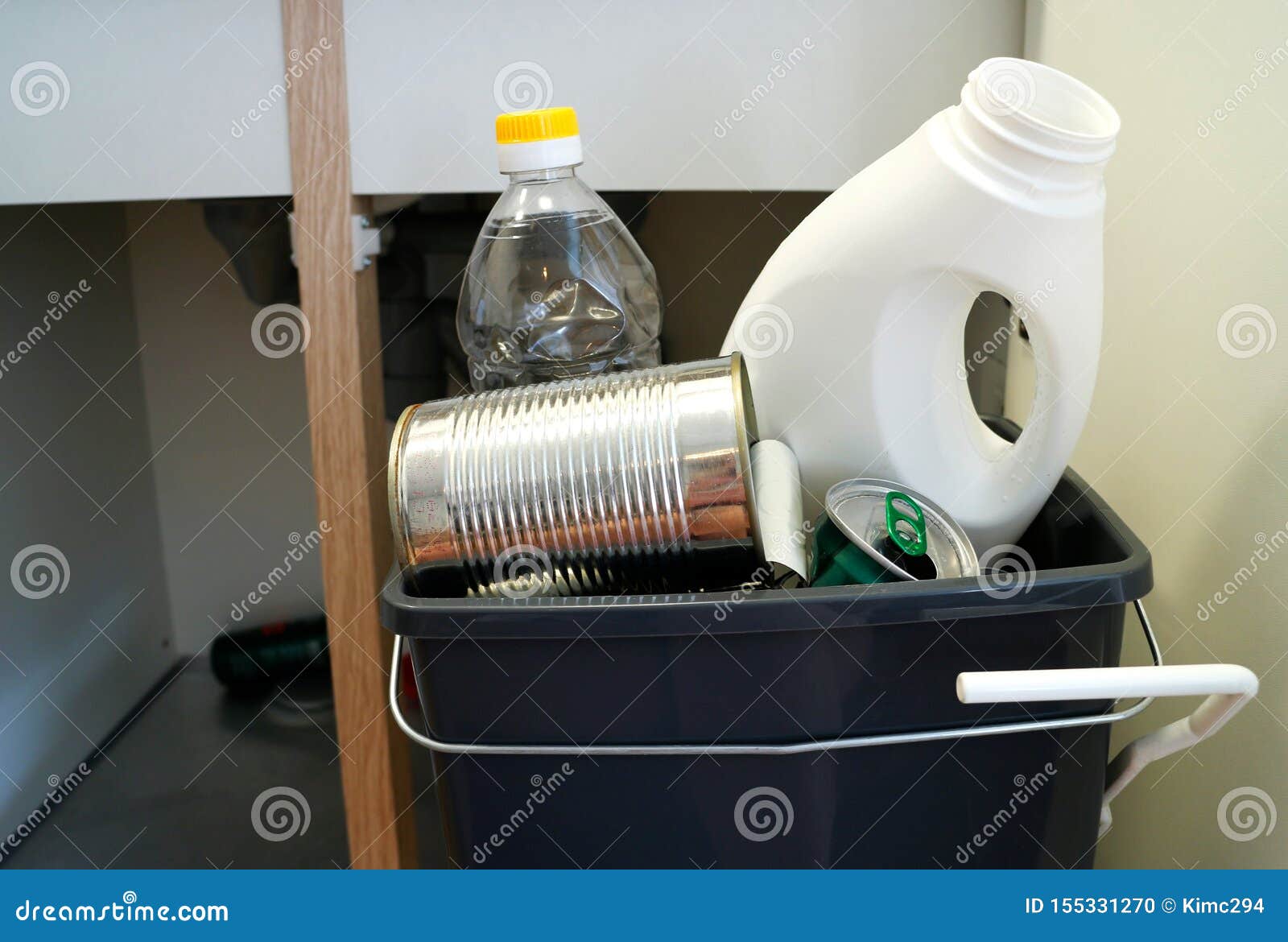 Household Waste To Recycle. Bucket Filled with Plastic, Aluminum and ...