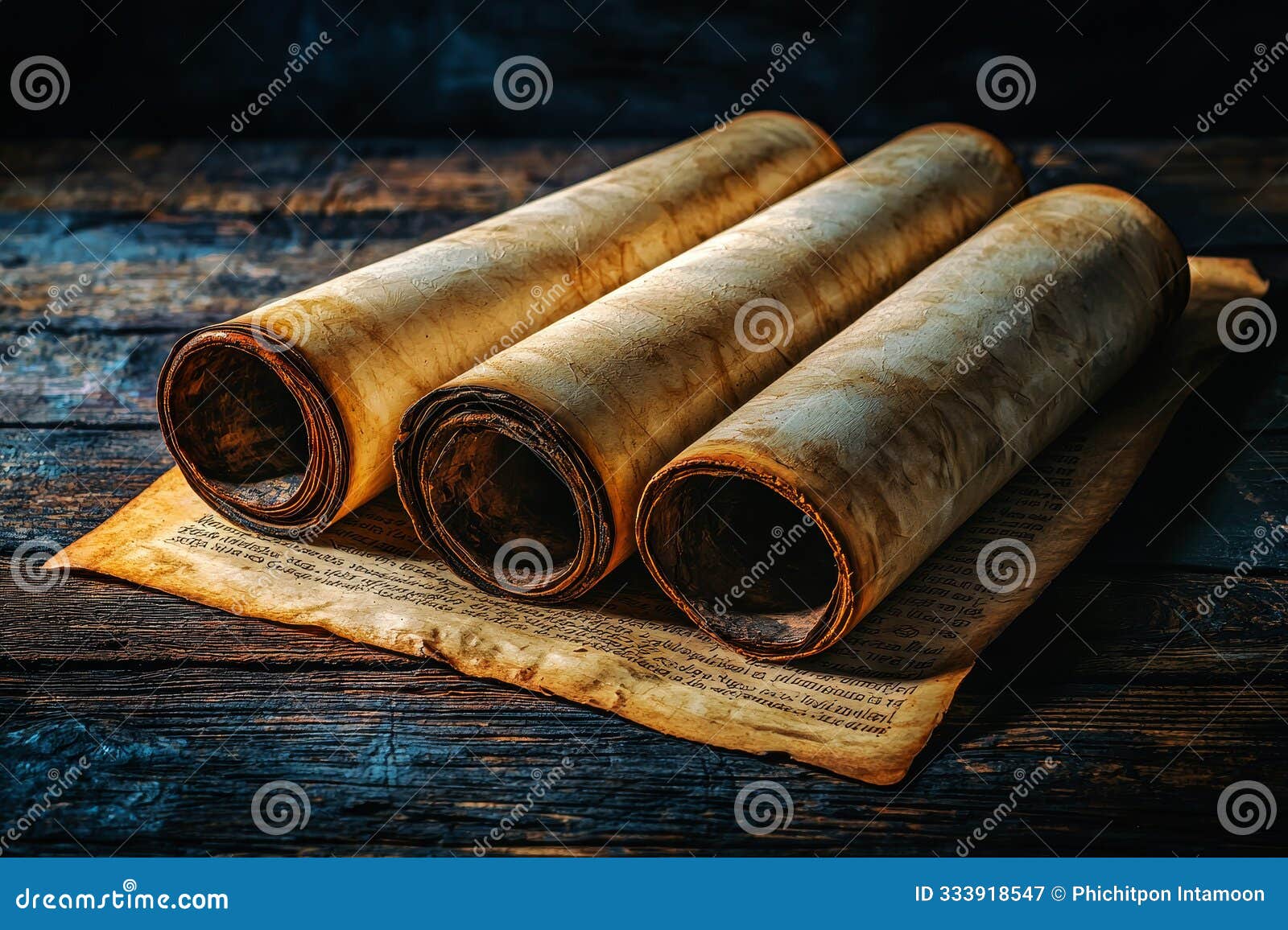 Opened Unrolled Scroll on a Wood Surface. the Torah, Also Known As the ...