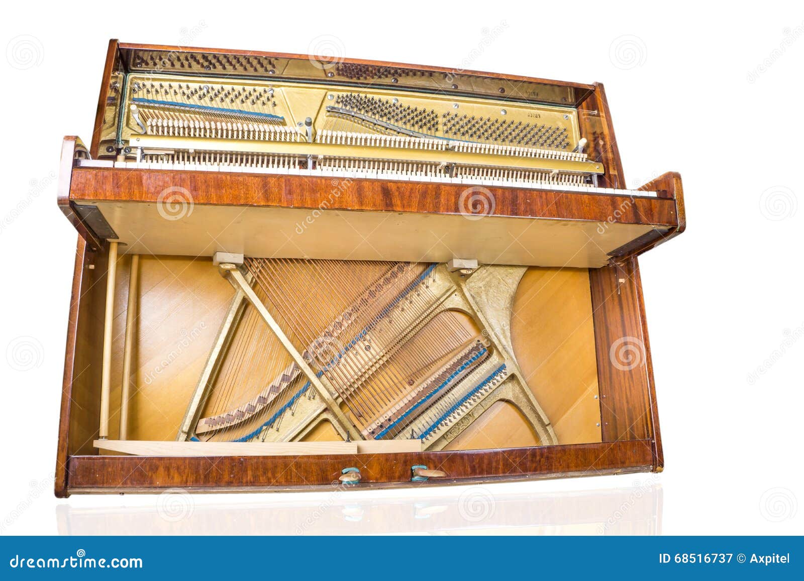 Opened Upright Piano Isolated on White Stock Image - Image of gold ...